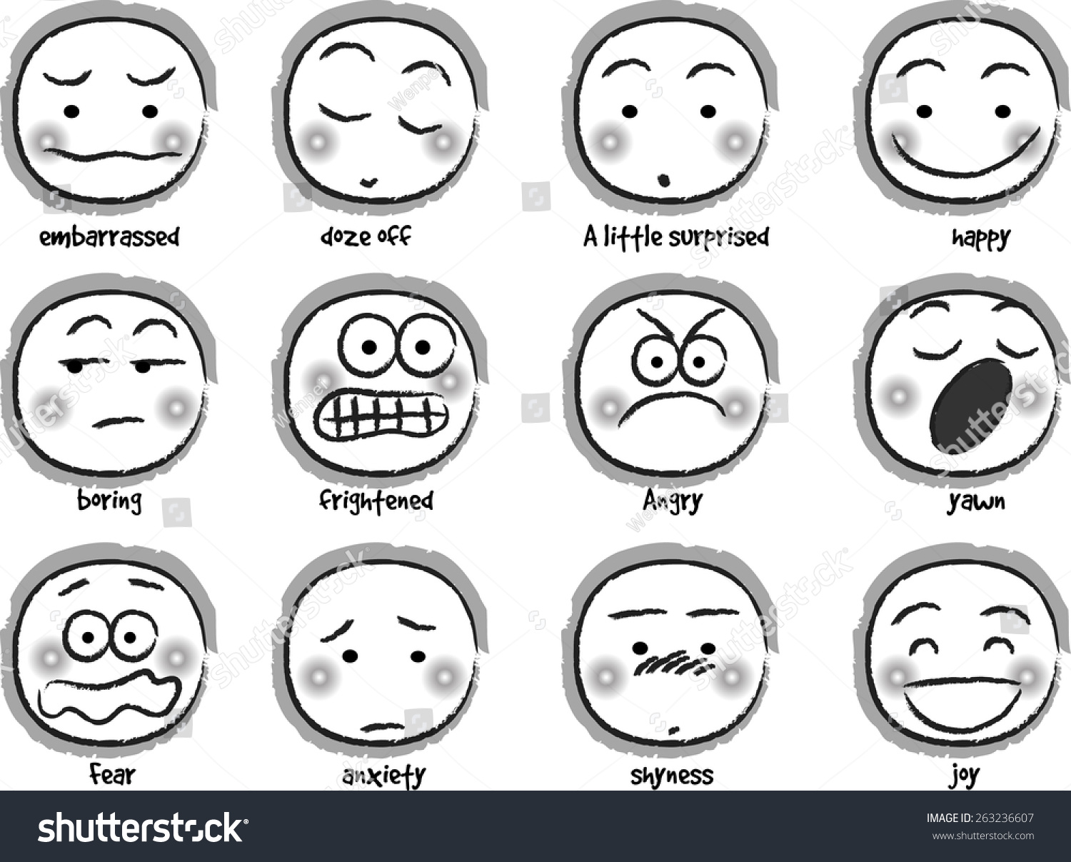 Vector Drawing Cartoon Different Expressions Stock Vector (Royalty Free ...