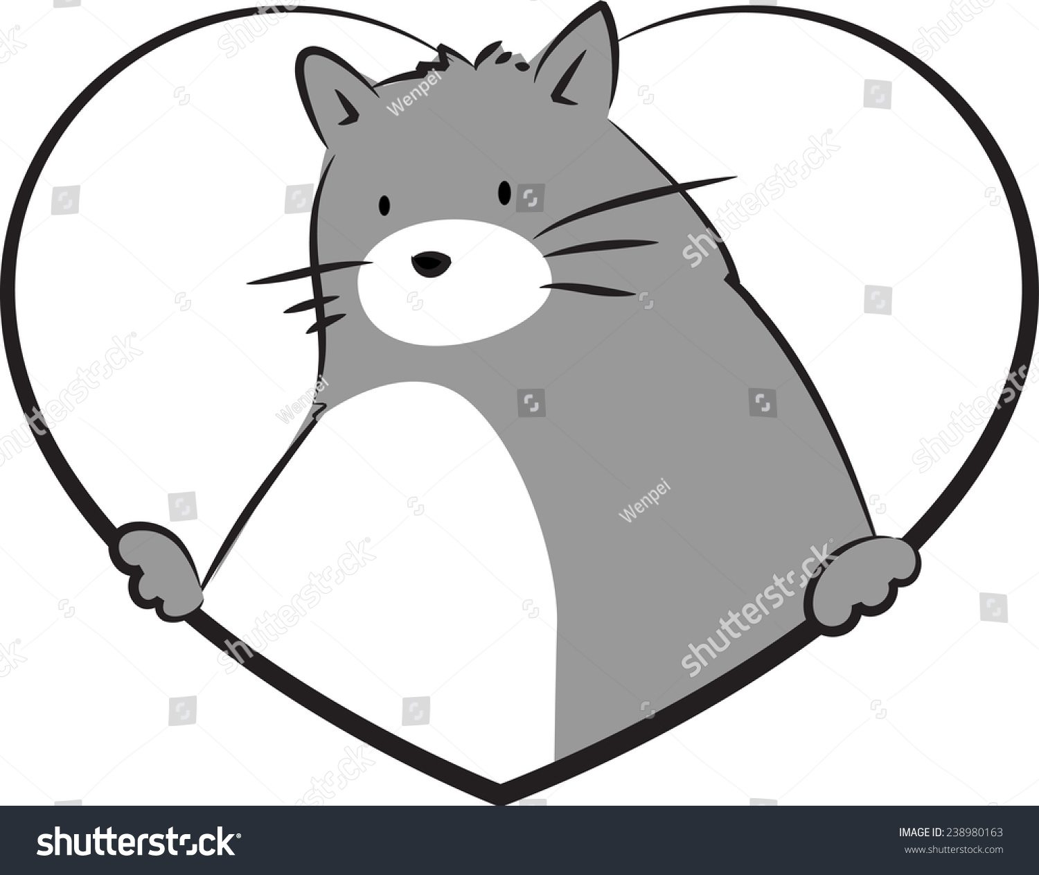 Vector Drawing Cat Heart Shape Icon Stock Vector (Royalty Free ...