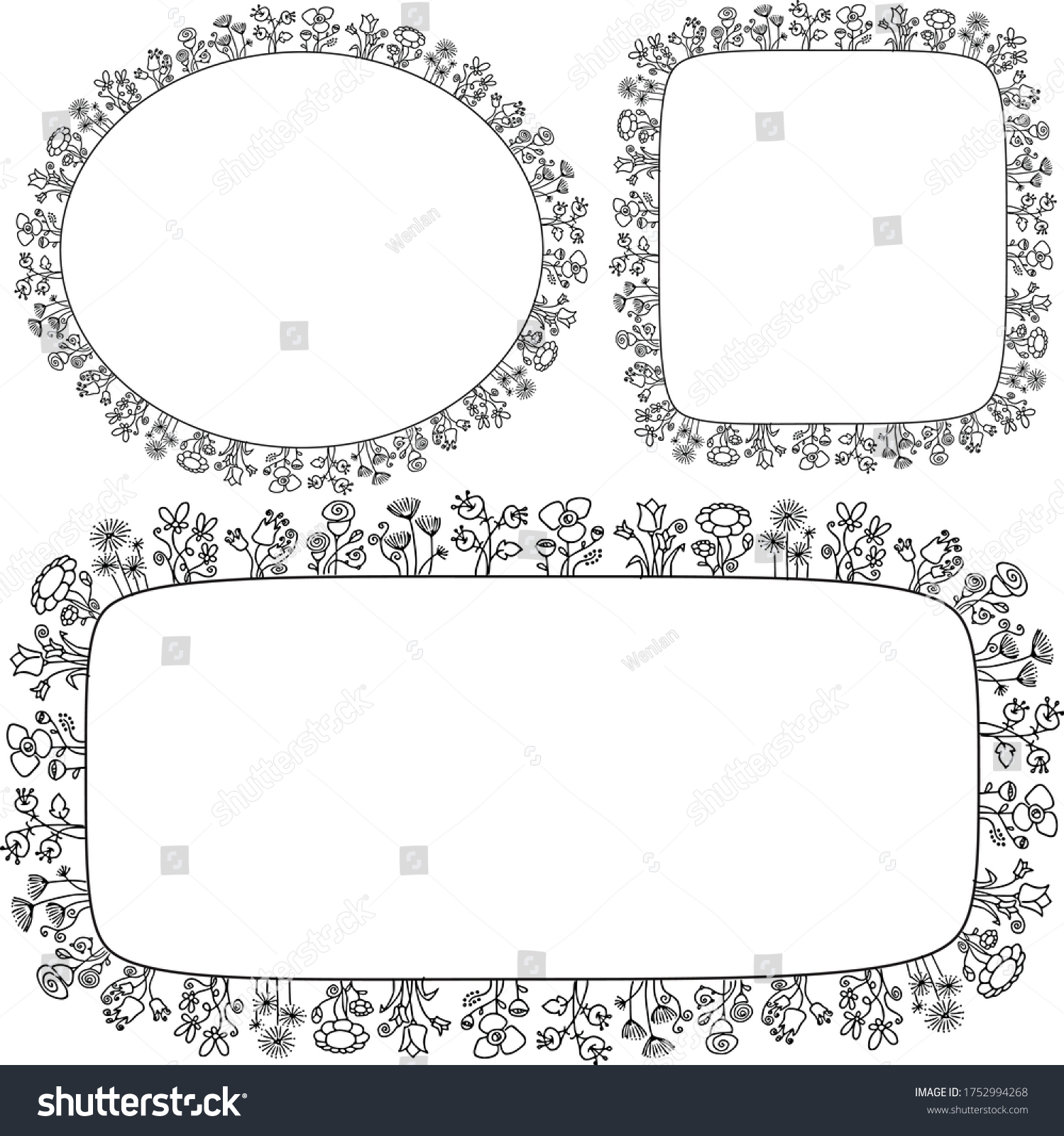 Vector Drawing Flowers Border Frame Set Stock Vector (Royalty Free ...