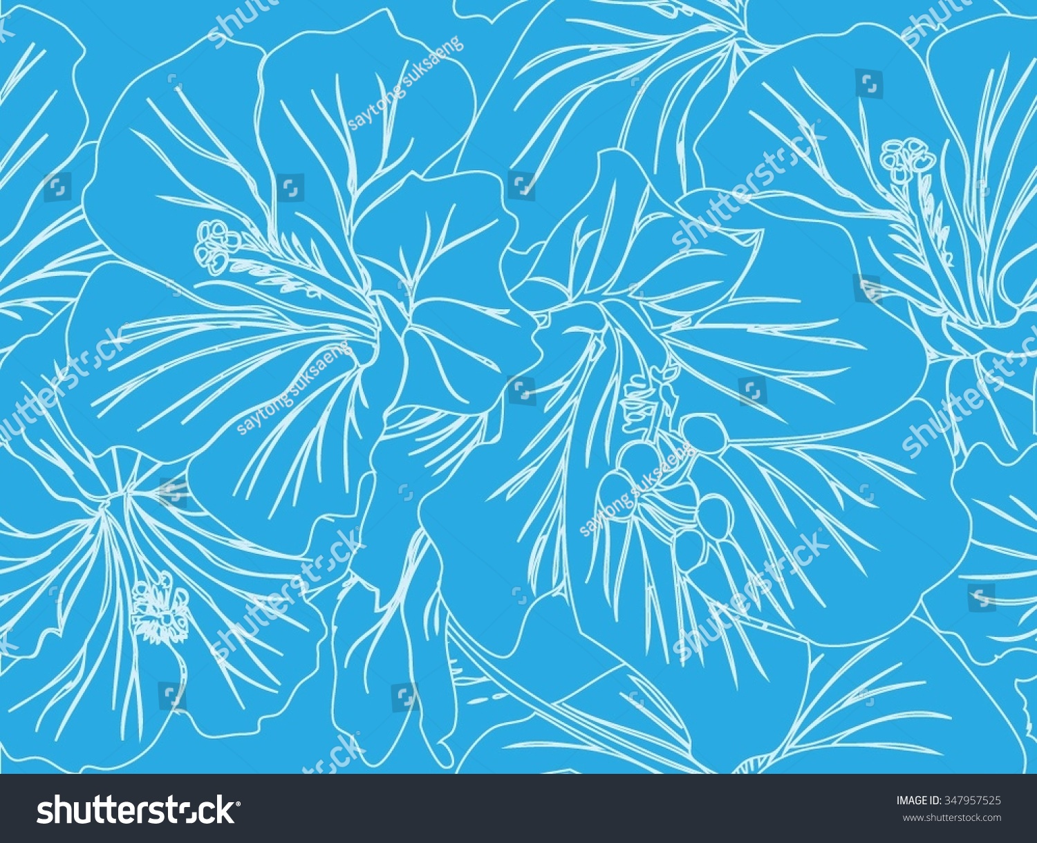 Vector Drawing Hibiscus Flowers Seamless Background Stock Vector ...