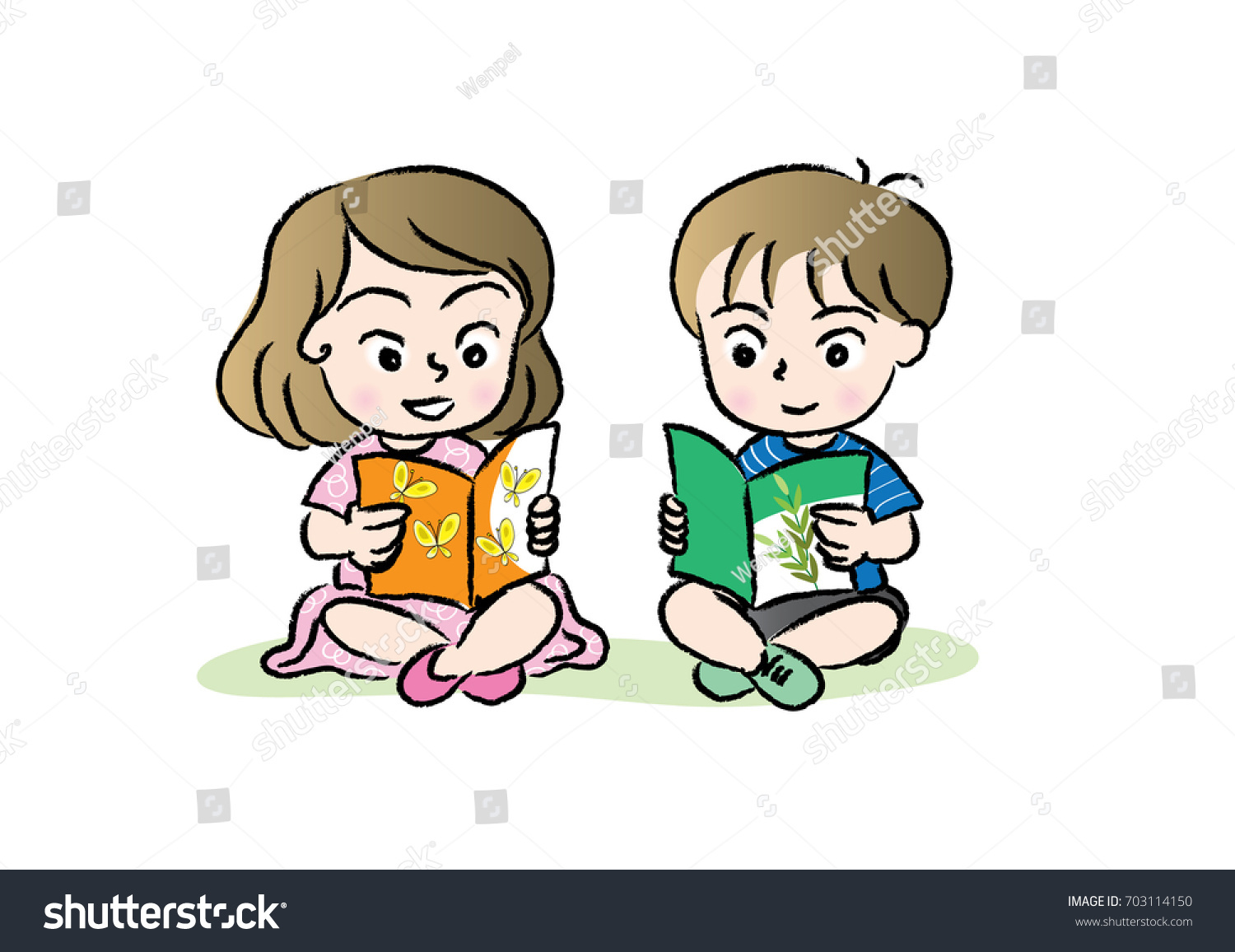 Vector Drawing Kids Reading Stock Vector (Royalty Free) 703114150