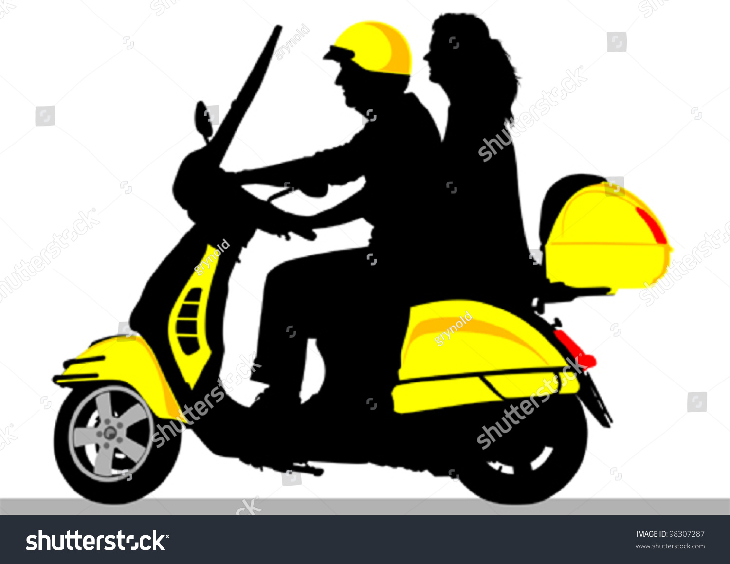 Vector Drawing Riders On Scooter Stock Vector (Royalty Free) 98307287 ...