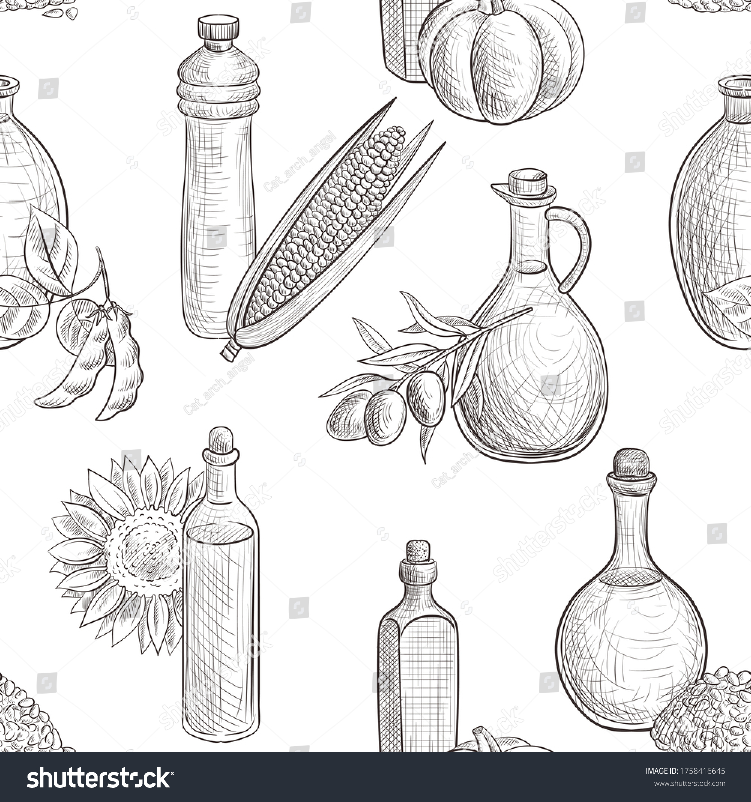 Vector Drawing Seamless Pattern Vegetable Oils Stock Vector (Royalty ...