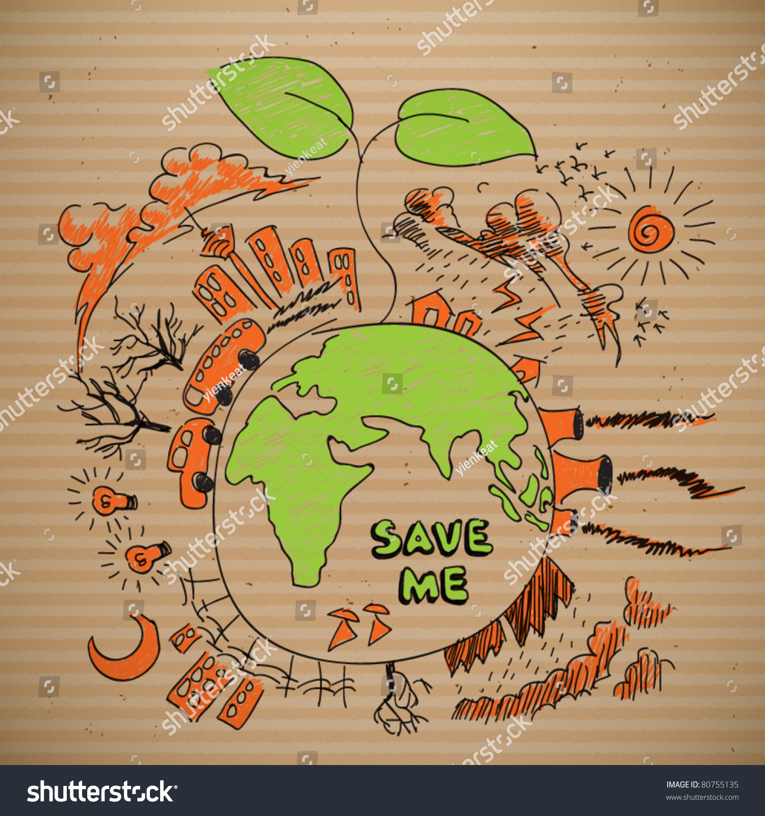 Vector Environmental Doodles On Brown Paper Stock Vector (Royalty Free ...