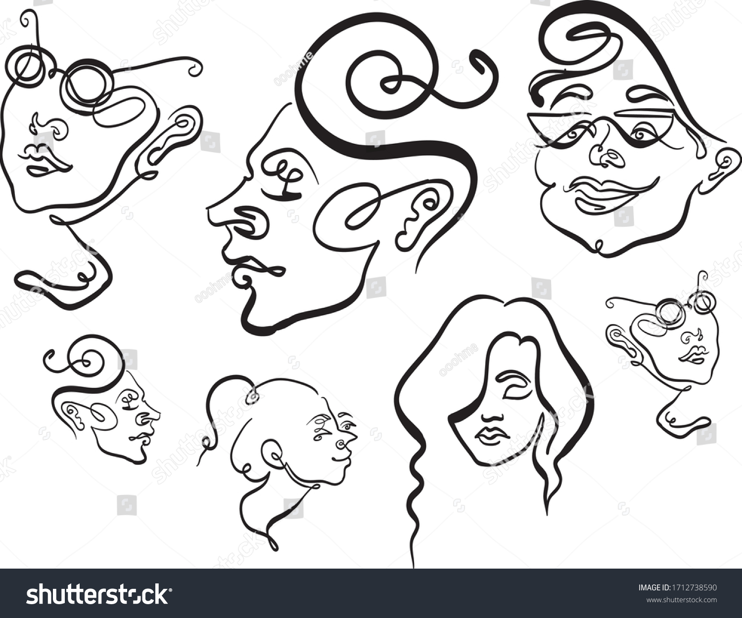 Vector Faces Different Angles Different Hairstyles Stock Vector ...