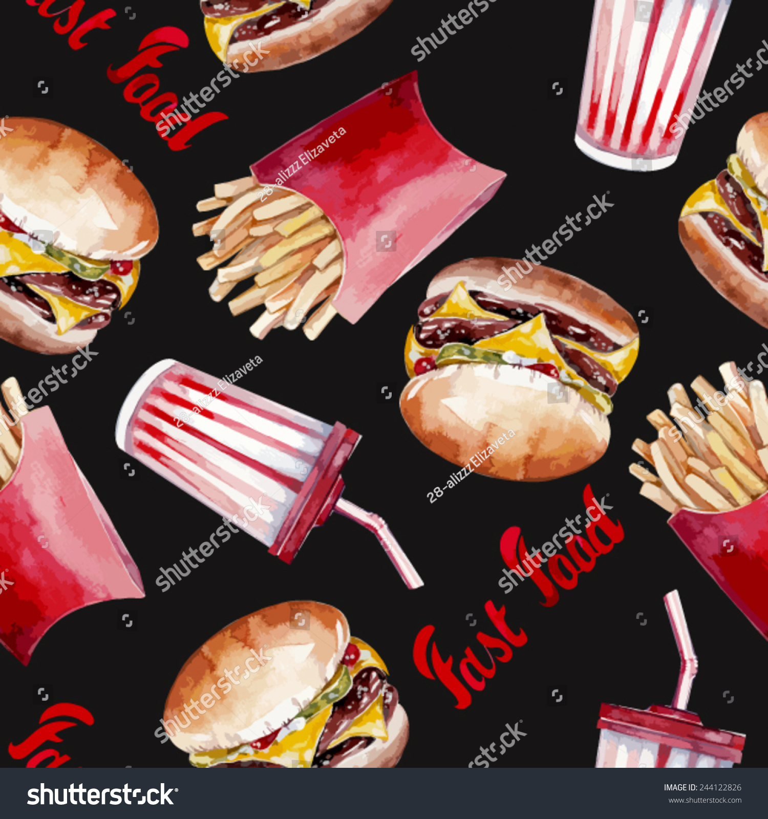 Vector Fast Food Pattern Stock Vector (Royalty Free) 244122826 ...