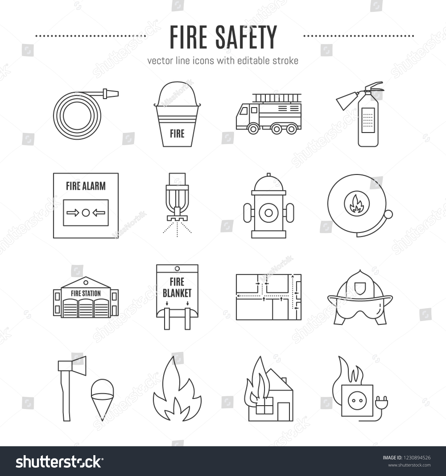 Vector Fire Safety Icon Set Linear Stock Vector (Royalty Free ...