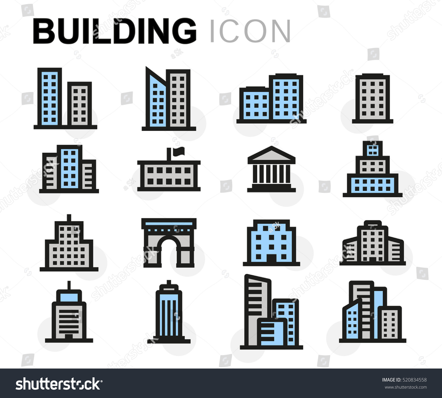 Vector Flat Buildings Icons Set On Stock Vector (Royalty Free) 520834558