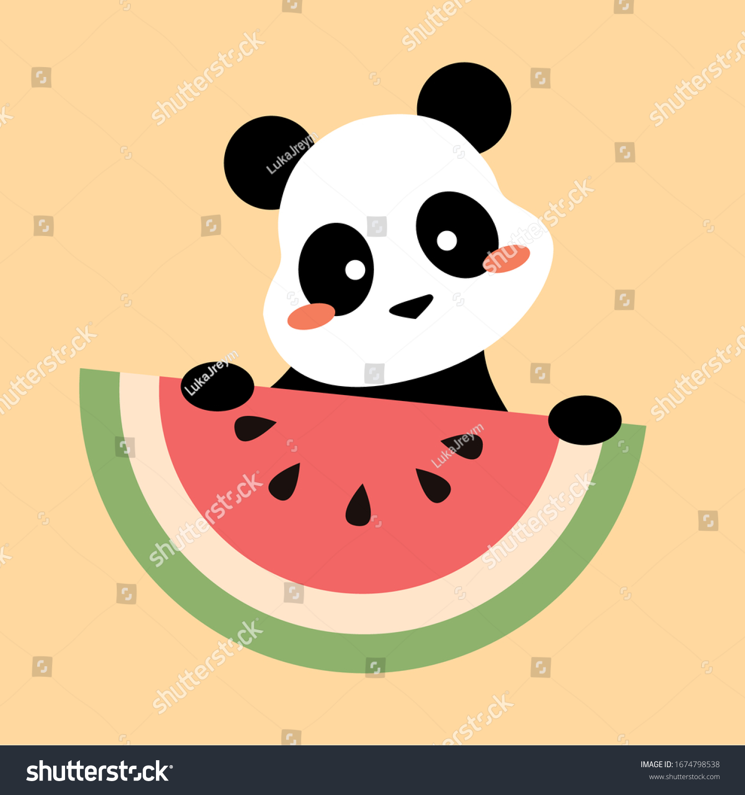 Vector Flat Cartoon Cute Panda Watermelon Stock Vector (Royalty Free ...