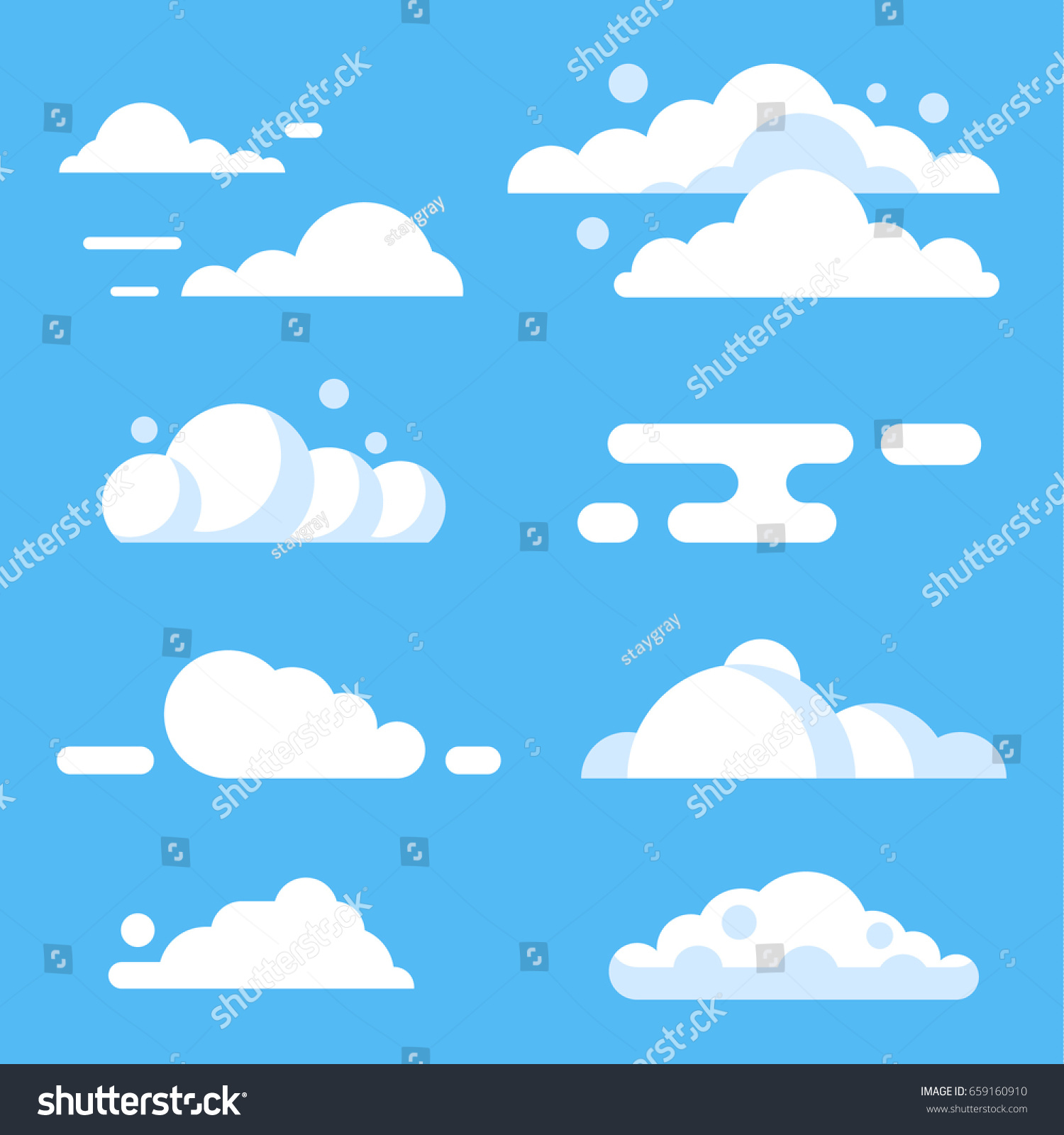 Vector Flat Cloud Set Blue Sky 库存矢量图（免版税） 659160910 - Shutterstock