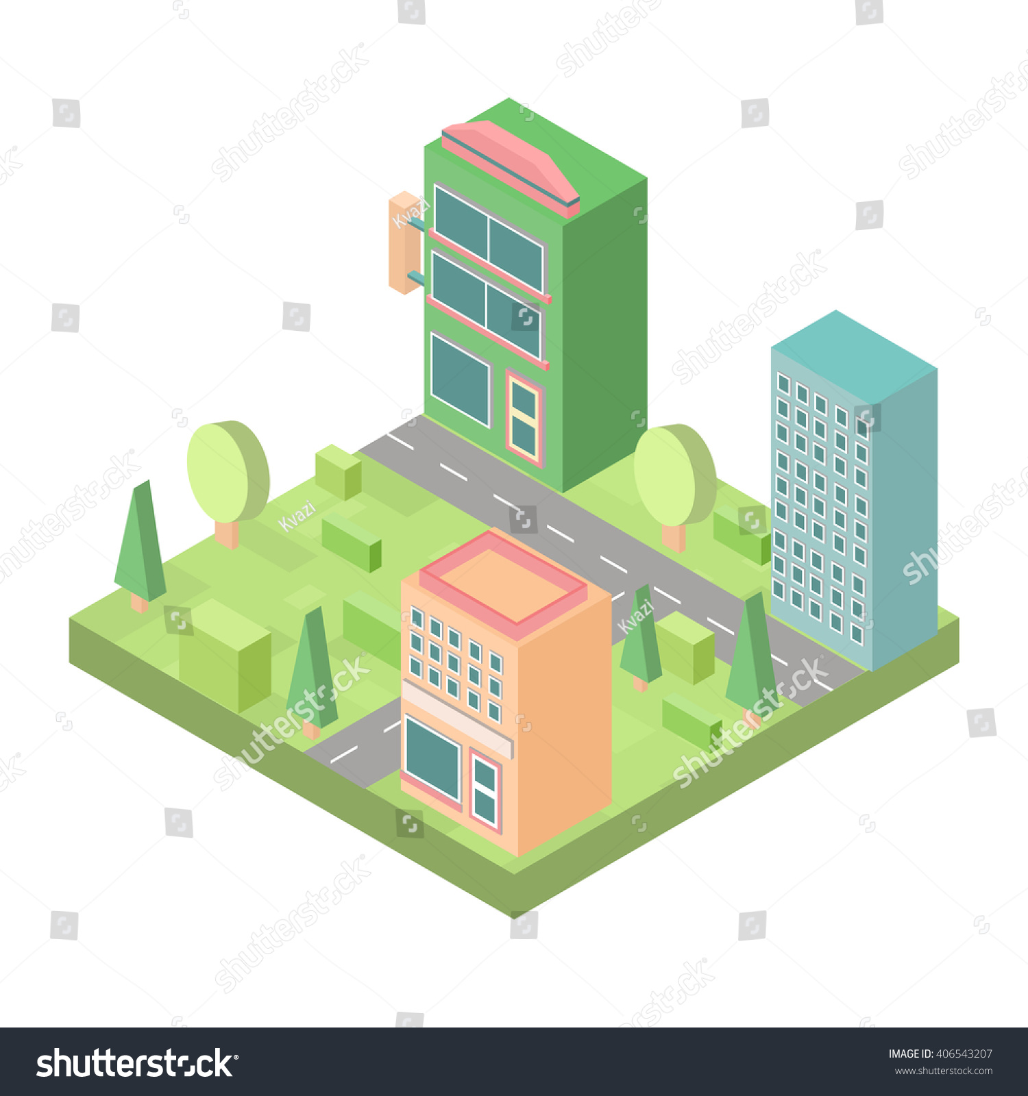 Vector Flat 3d Isometric Town Illustration Stock Vector (Royalty Free ...