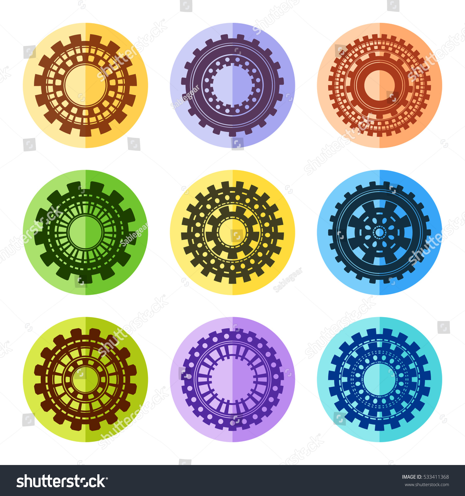 Vector Flat Gears Wheels Icons Set Stock Vector (Royalty Free ...