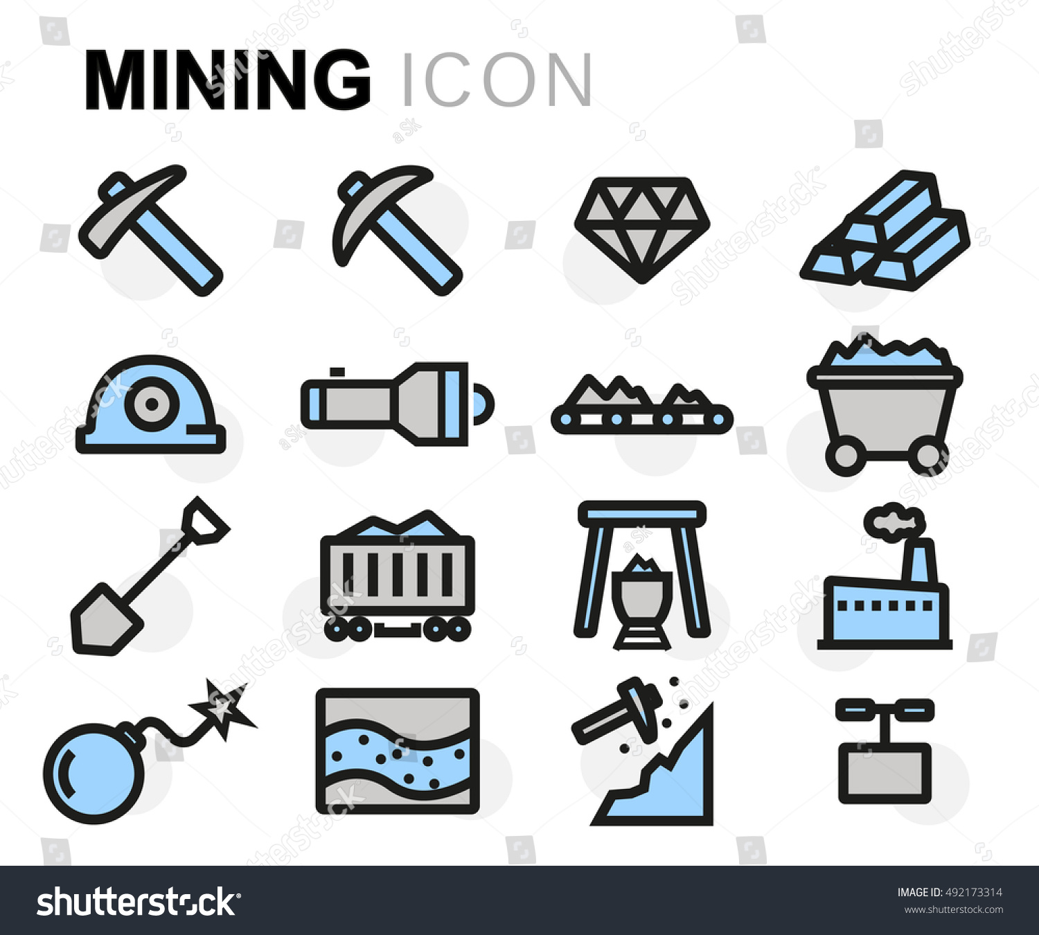 Vector Flat Line Mining Icons Set Stock Vector (Royalty Free) 492173314