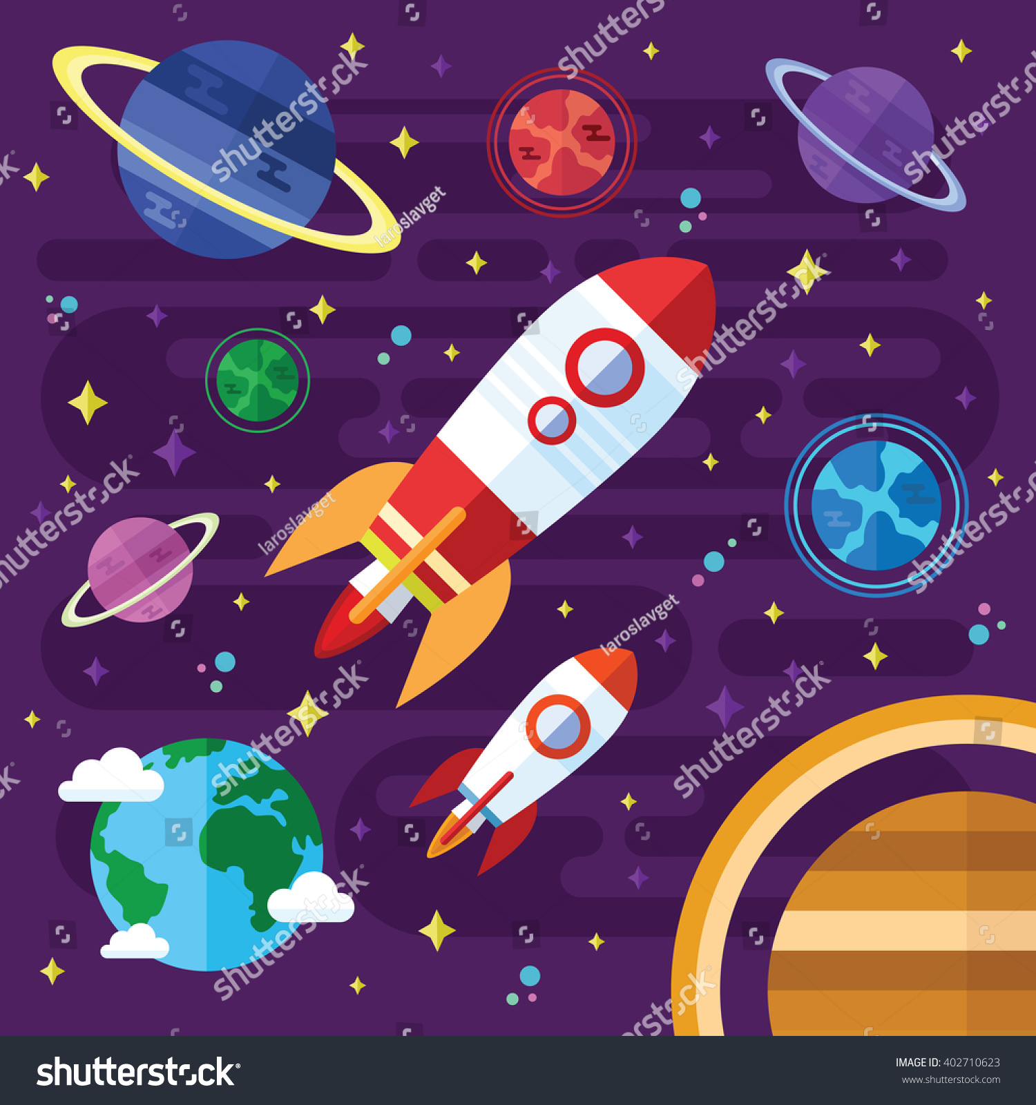 Vector Flat Space Elements Rocket Planets Stock Vector (Royalty Free) 402710623
