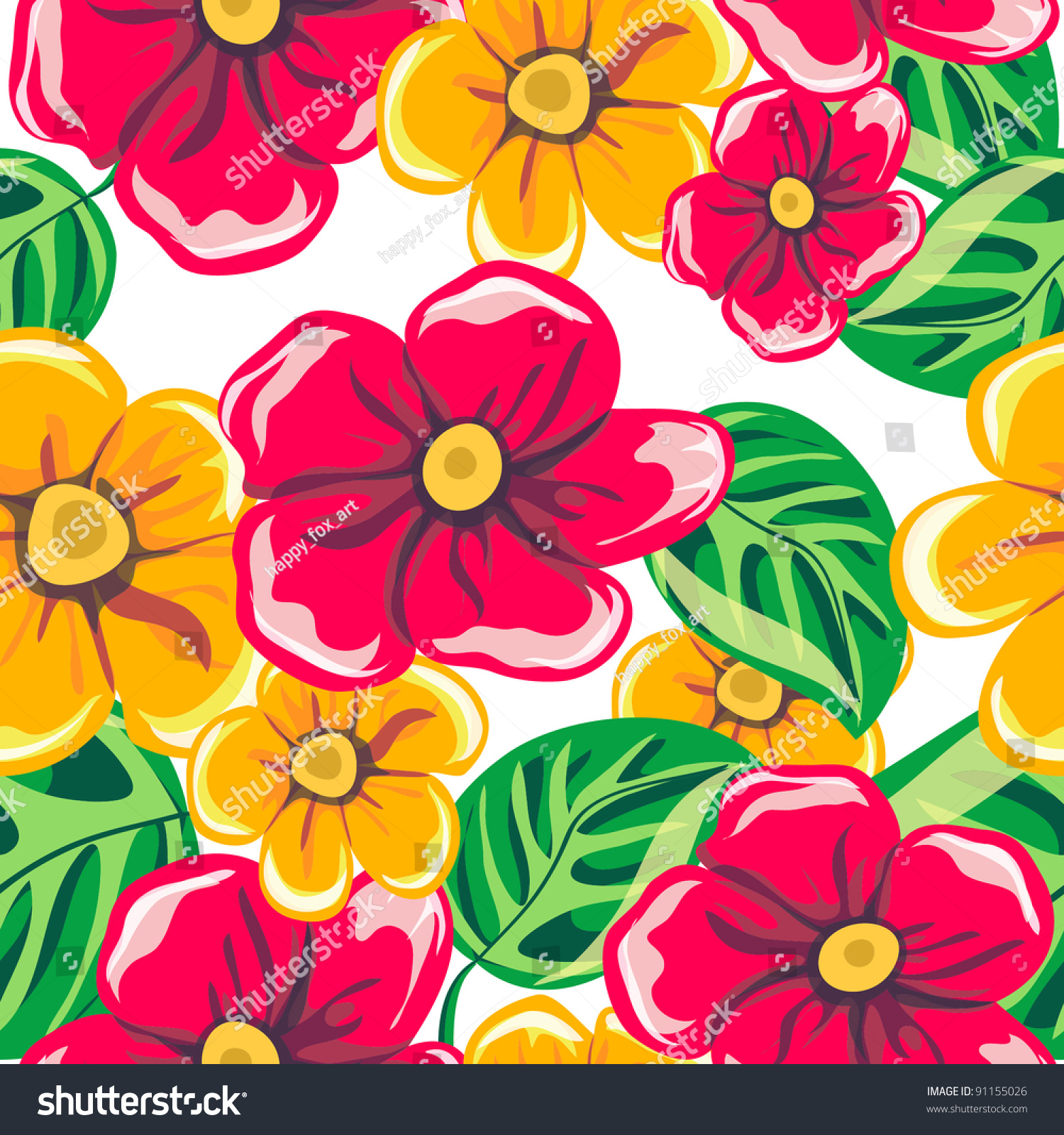 Vector Floral Pattern Bright Colors Stock Vector (Royalty Free) 91155026
