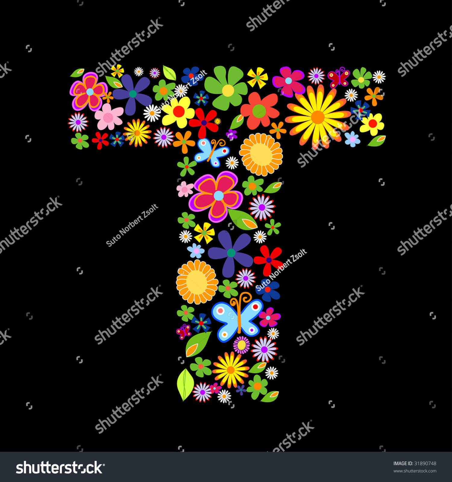 Vector Flower Font Letter T Stock Vector (Royalty Free) 31890748 ...