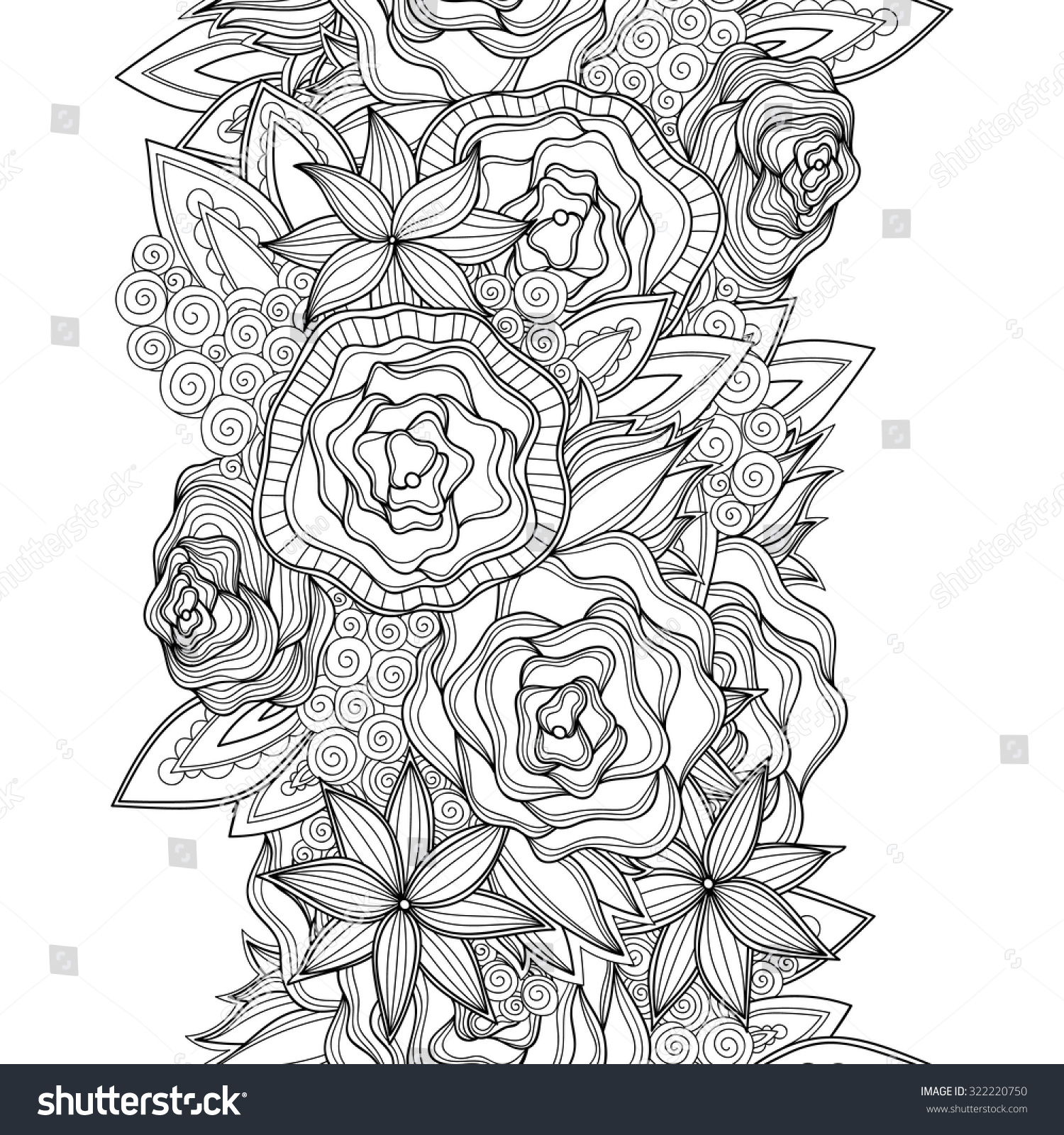 Vector Flowers Seamless Border Zentangle Decorative: vector de stock ...