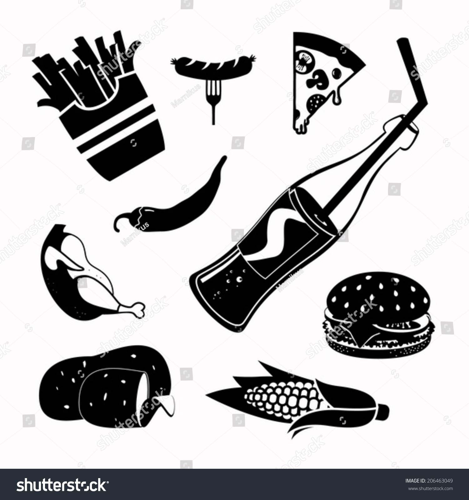 Vector Food Black Icon Set Stock Vector (Royalty Free) 206463049