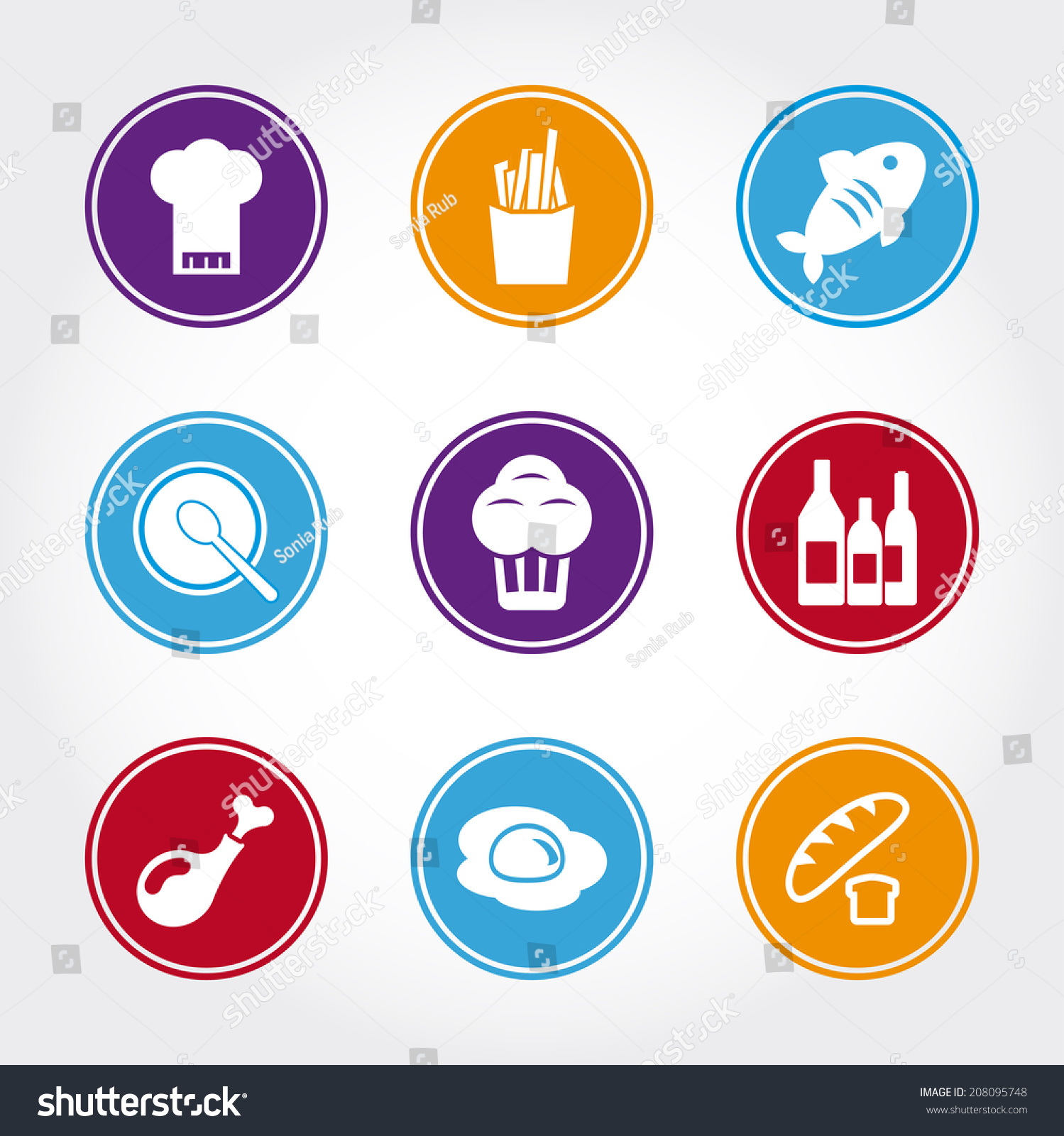 Vector Food Icons Set Color Button Stock Vector 208095748 - Shutterstock