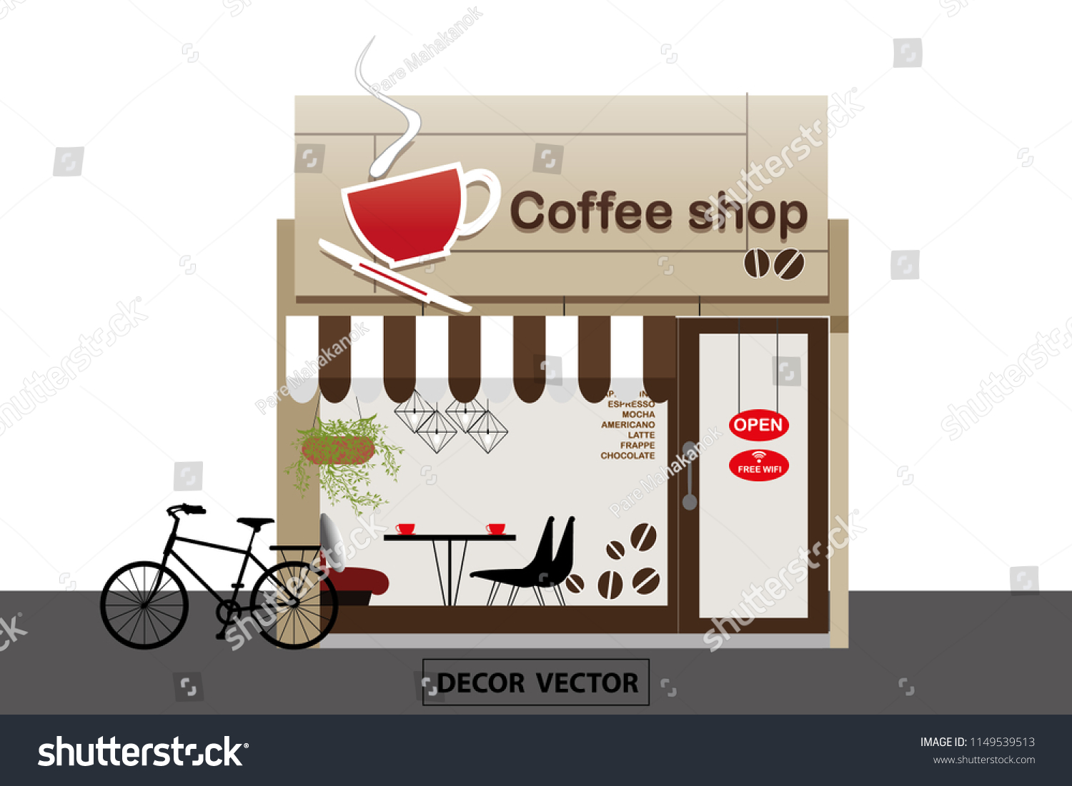Vector Front View Coffee Shop Interior Stock Vector (Royalty Free ...