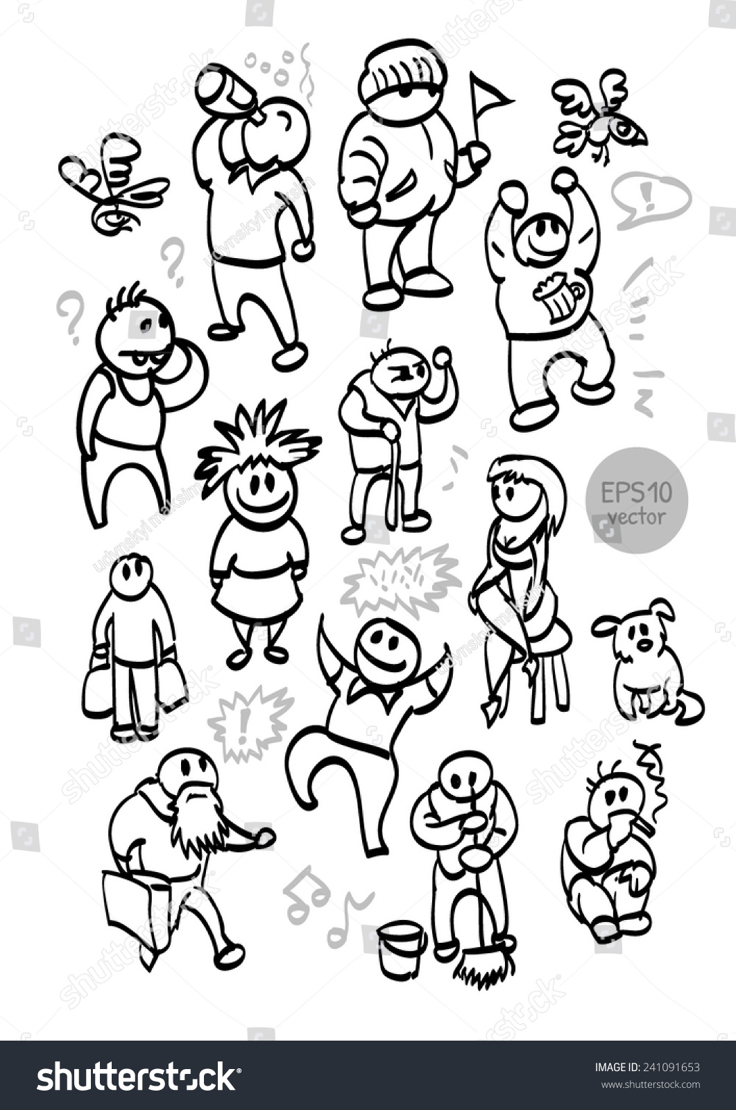 Vectorfunnycharactersanddoodlessetvectorillustration Stock Vector ...