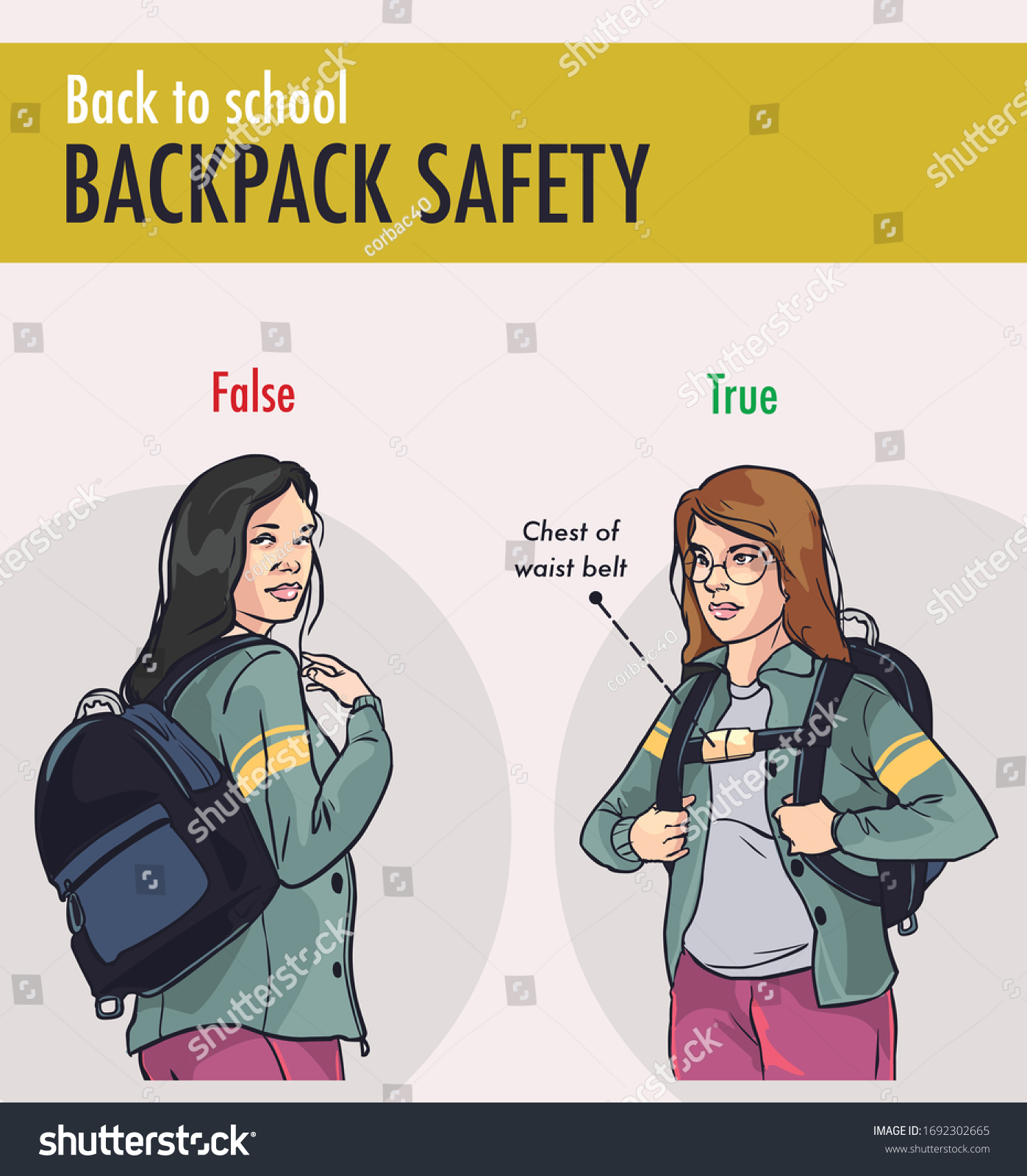 Vector Girl Backpack Correct Posture Position: vetor stock (livre de ...