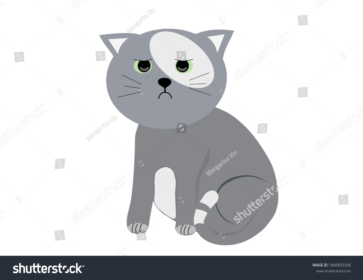 Vector Graphics Cartoon Grey Cat Sad Stock Vector (Royalty Free) 1806893398