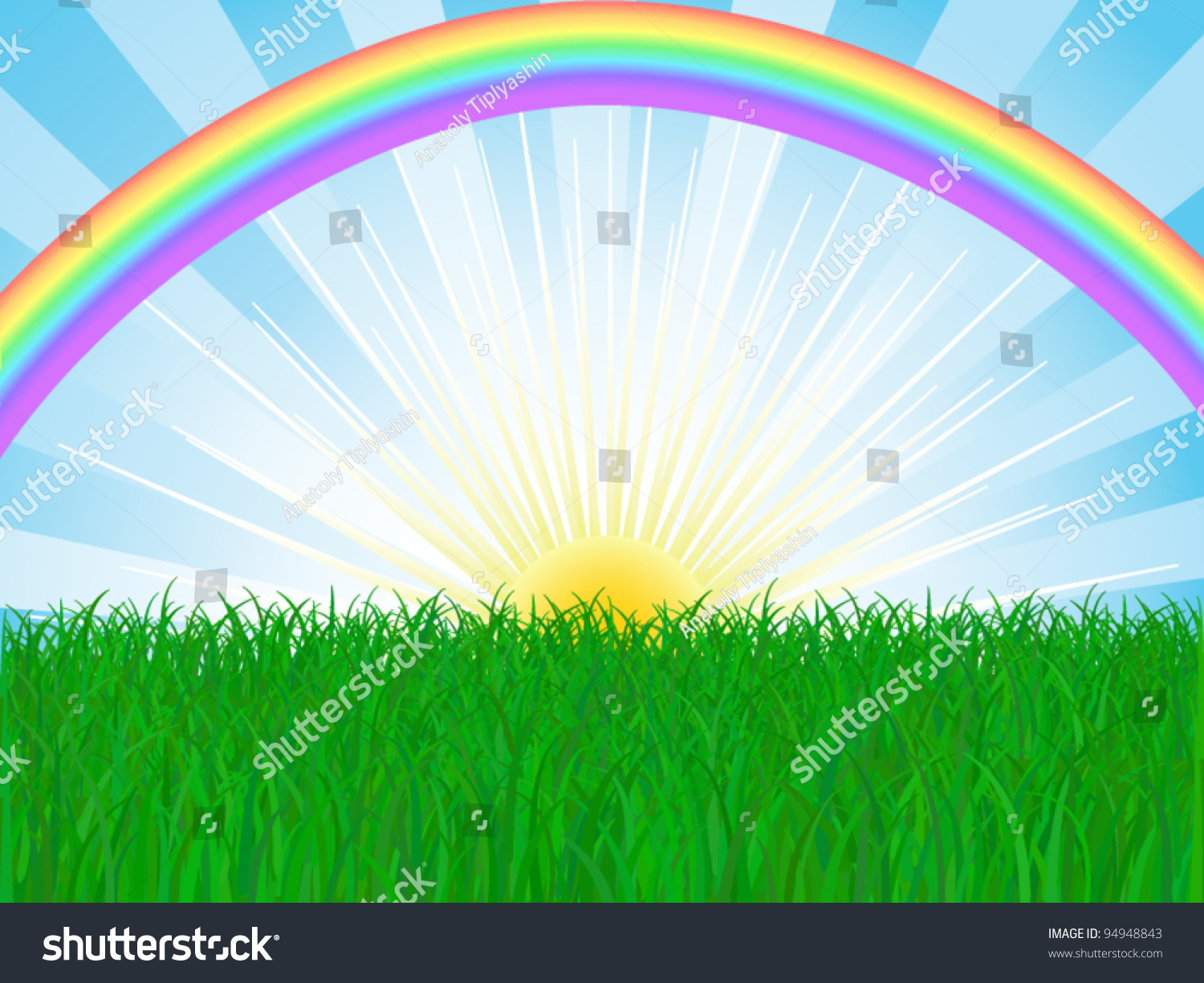 Vector Grass Sky Rainbow Stock Vector 94948843 - Shutterstock