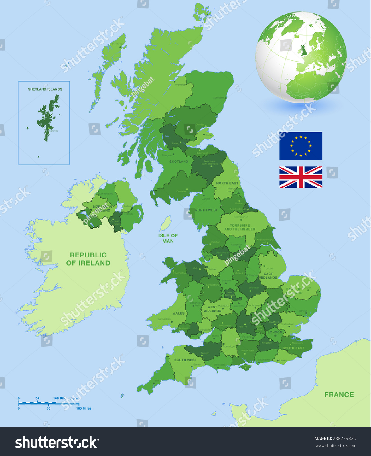 Vector Green High Detail Uk Map Stock Vector (Royalty Free) 288279320