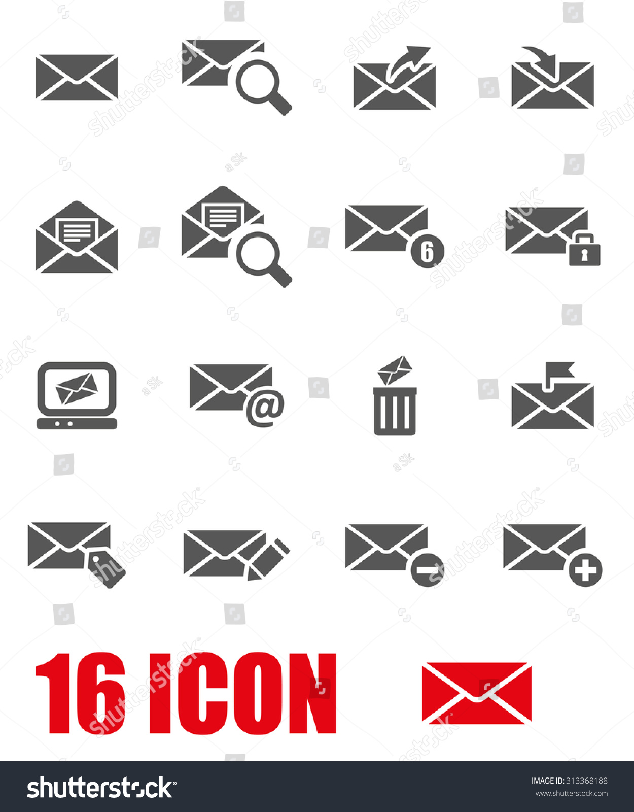 Vector Grey Email Icon Set Stock Vector (Royalty Free) 313368188 ...