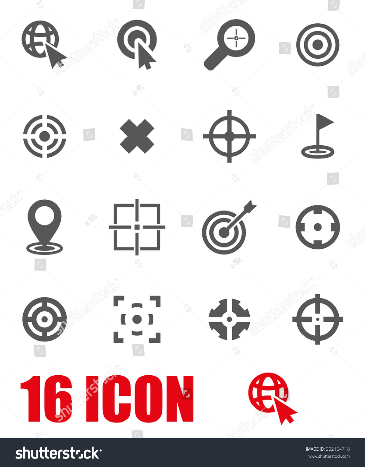 Vector Grey Target Icon Set Stock Vector (Royalty Free) 302164718