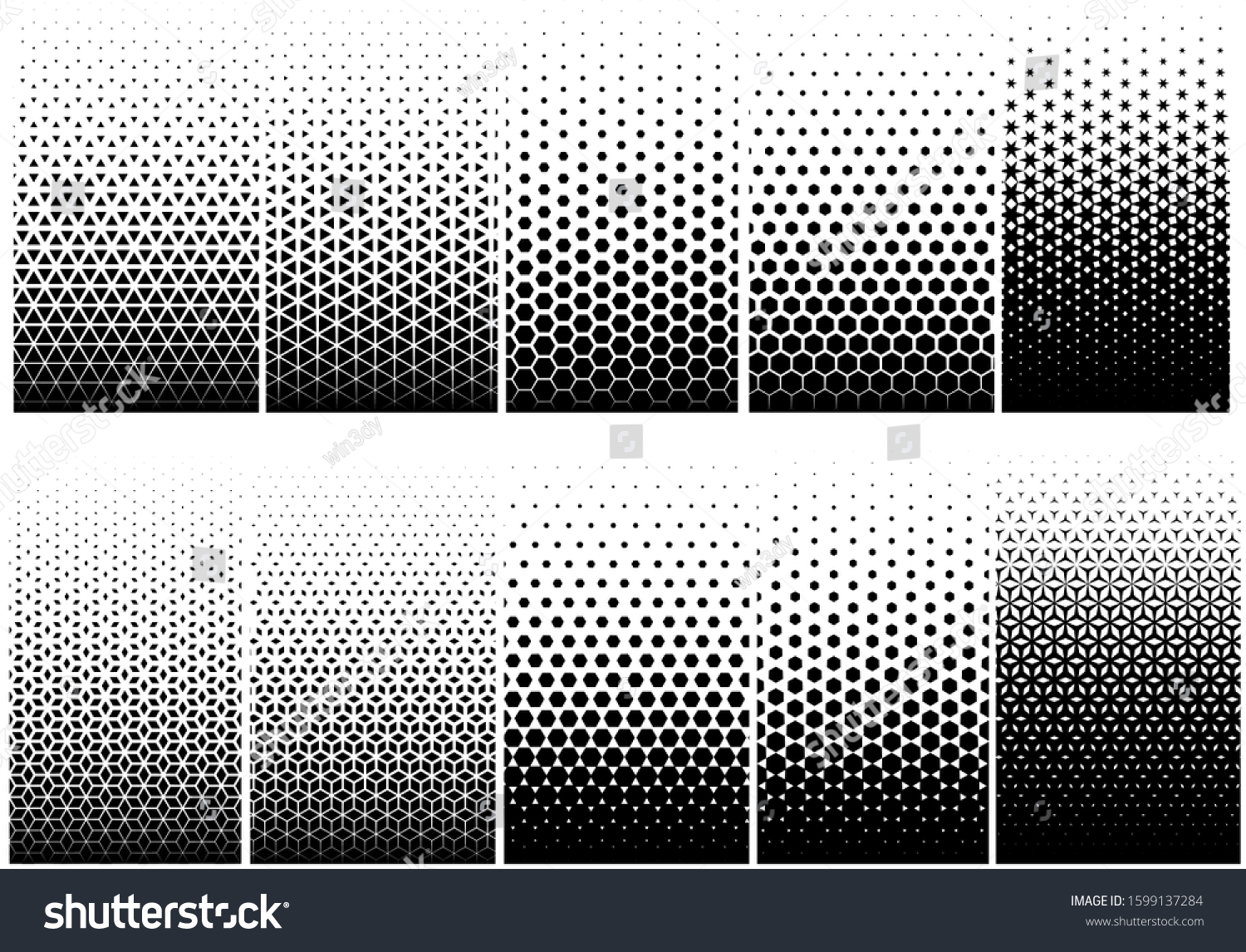 Vector Halftone Geometric Settrianglehexagon Star Shapeseamless: vector ...