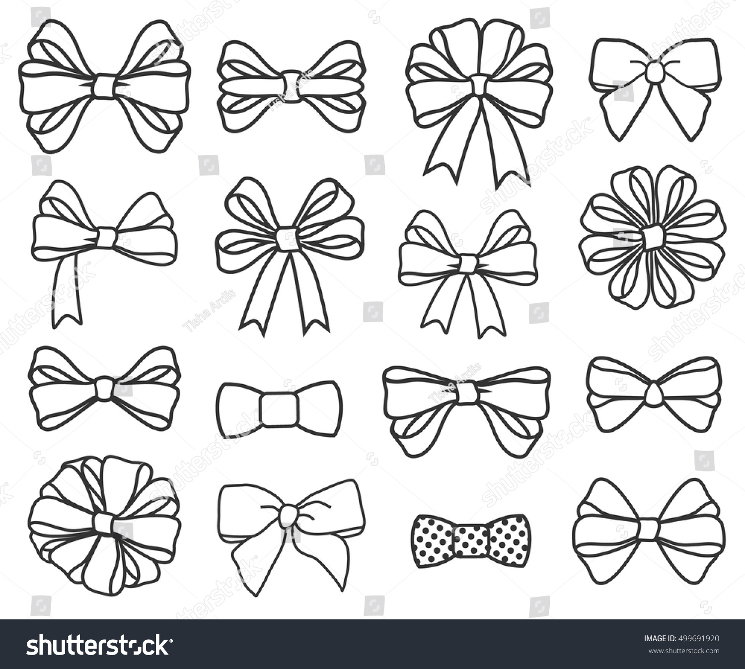 Vector Handdraw Outline Bows Stock Vector (Royalty Free) 499691920