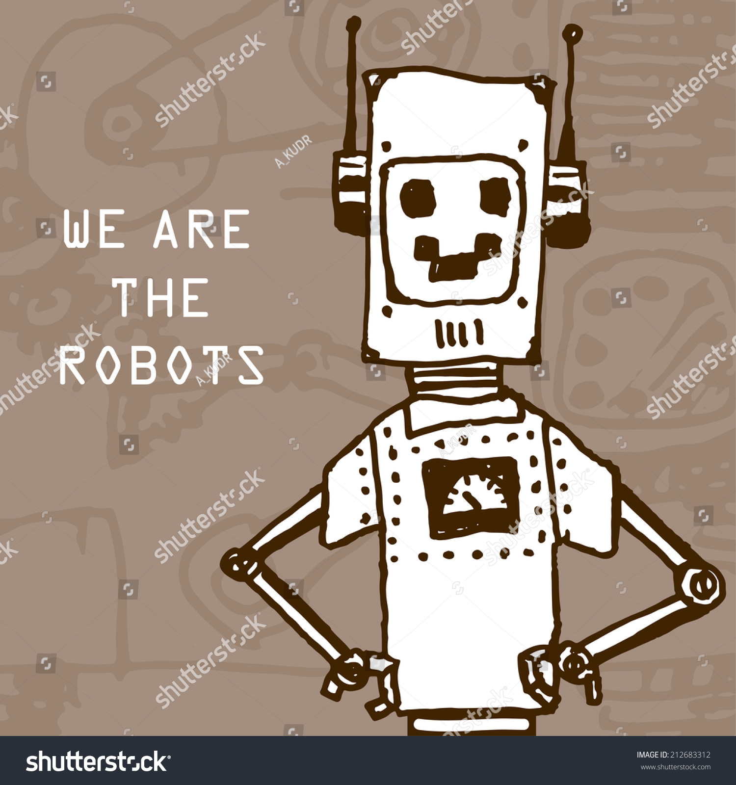 Vector Hand Draw Robot On Retro: vetor stock (livre de direitos ...
