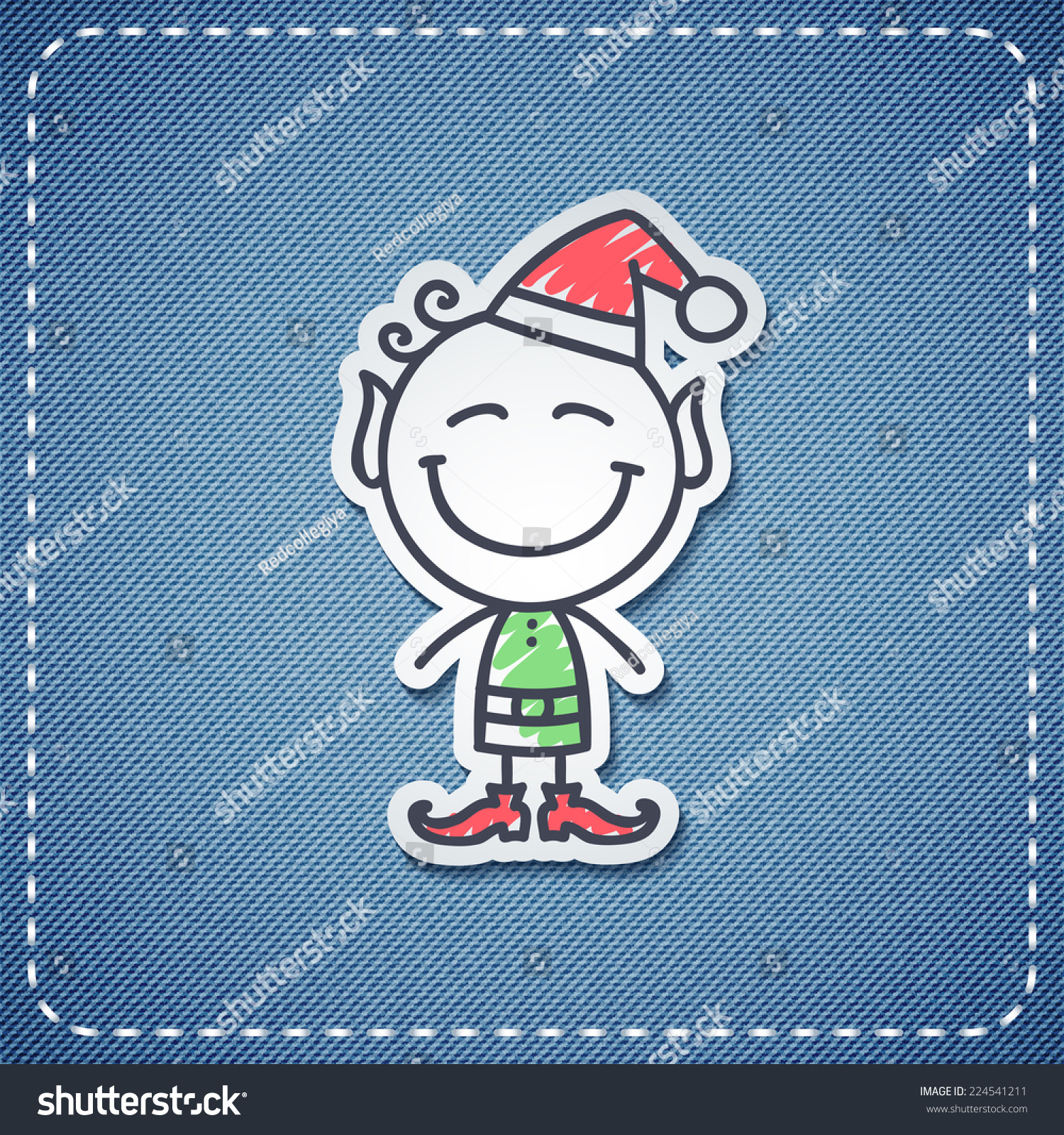 Vector Hand Drawn Elf On Denim Stock Vector (Royalty Free) 224541211