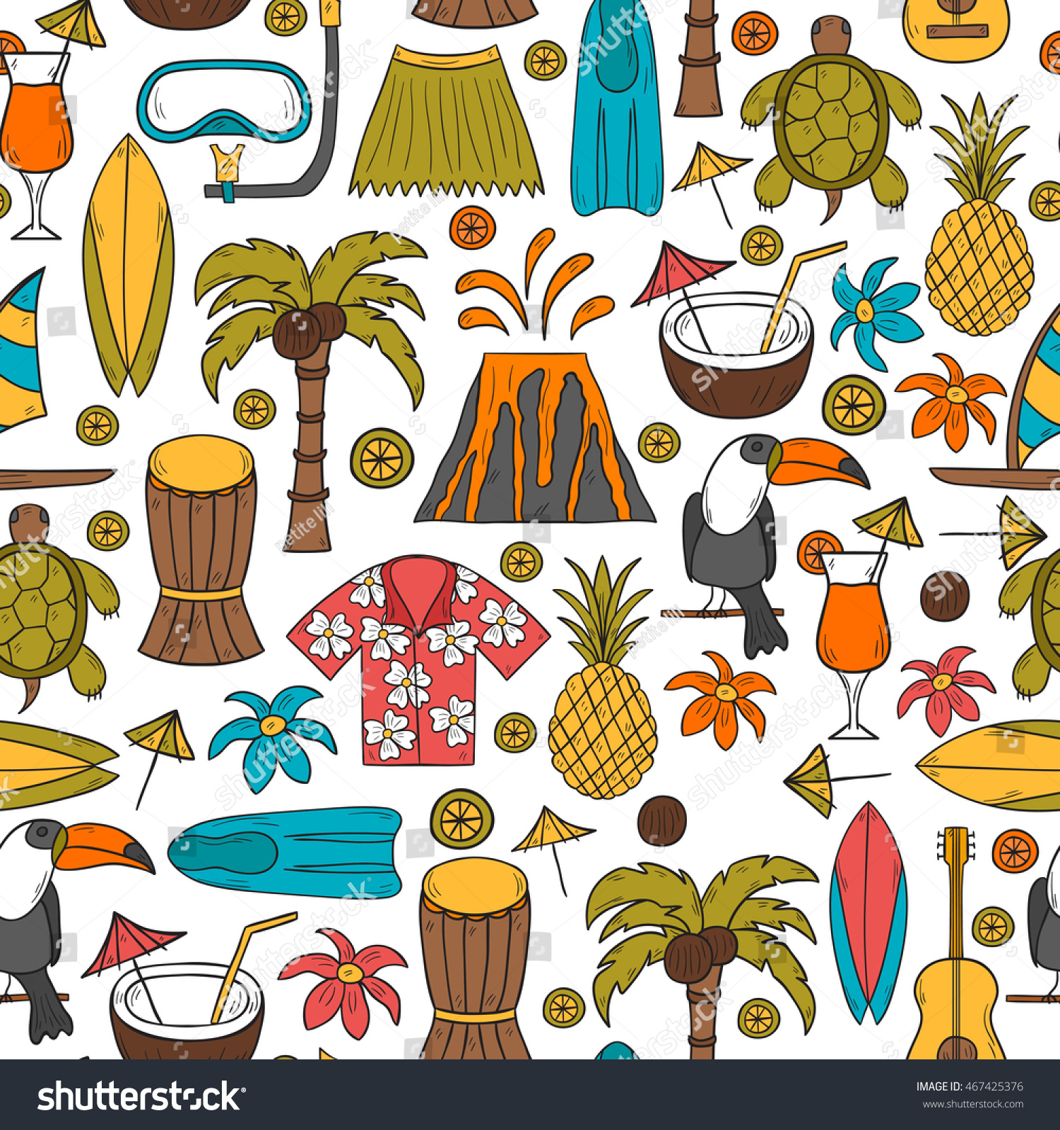 Vector Hand Drawn Hawaii Background Stock Vector (Royalty Free) 467425376