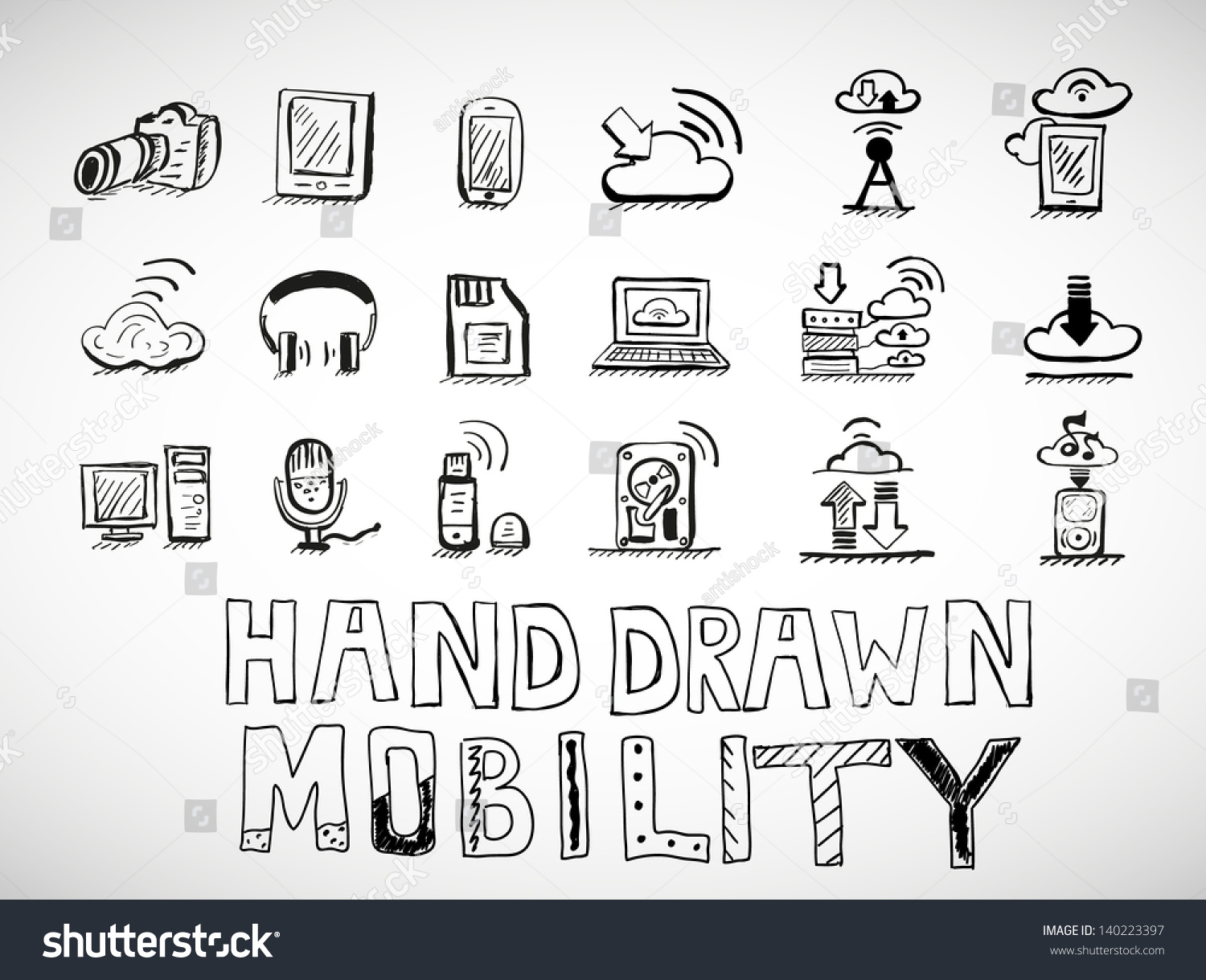 Vector Hand Drawn Mobility Icons Doodles Stock Vector (Royalty Free ...