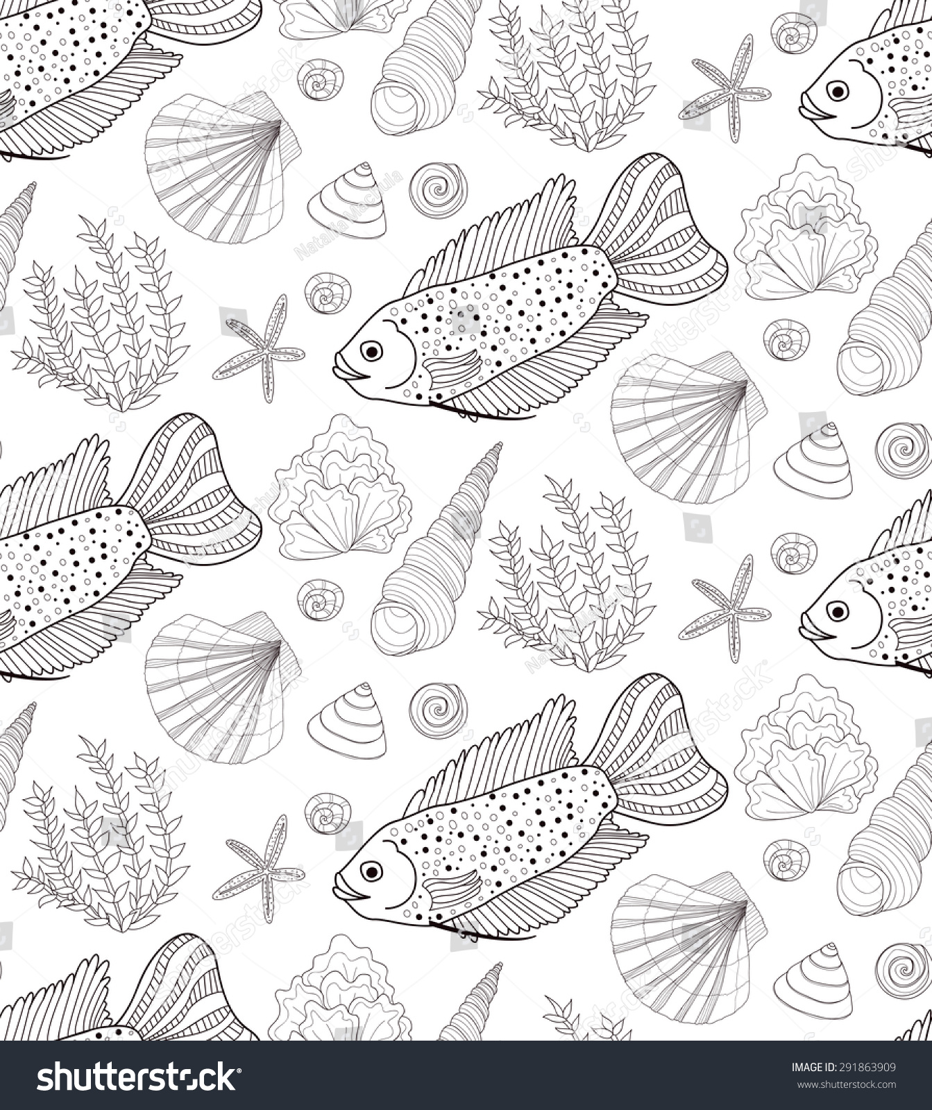 Vector Hand Drawn Seamless Pattern Fish Stock Vector 291863909 ...