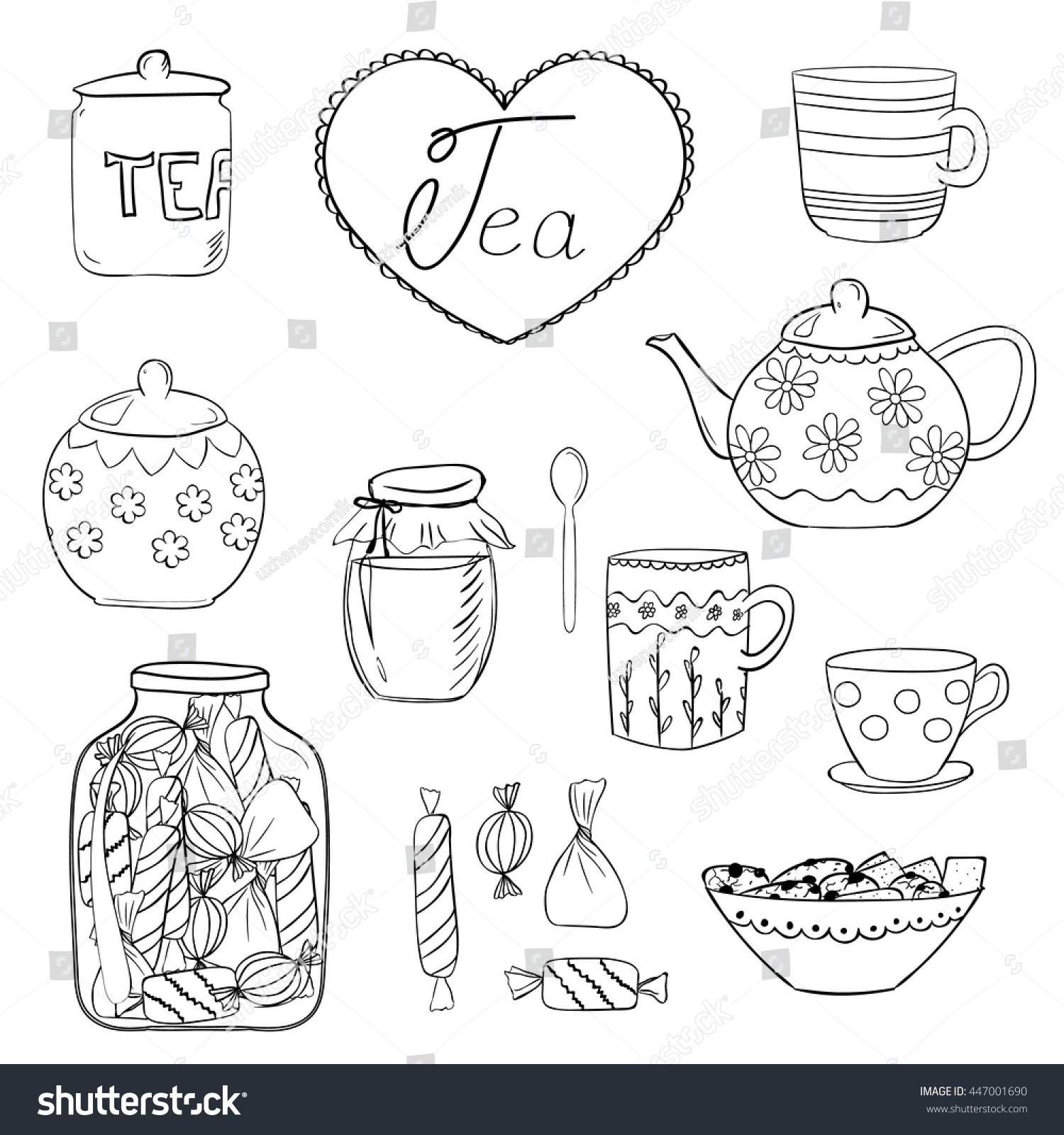 Vector Hand Drawn Tea Time Set Stock Vector (Royalty Free) 447001690