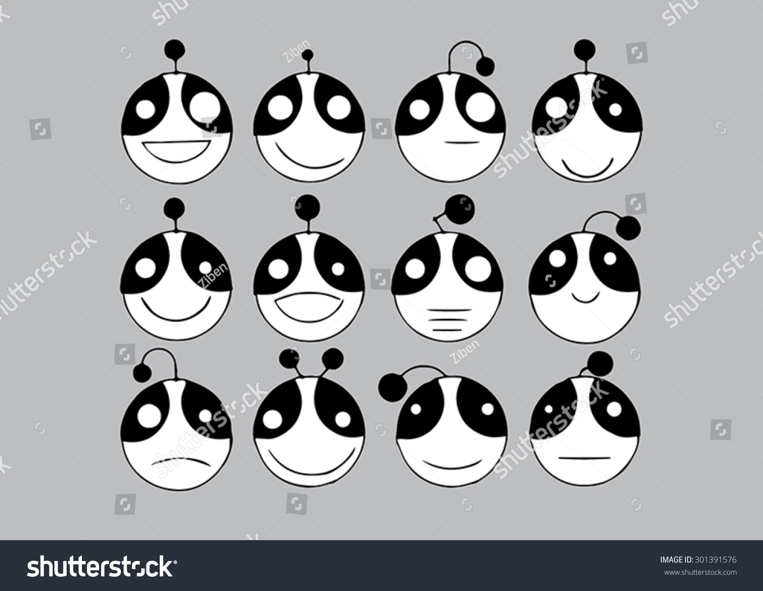 Vector Happy Aliens Emoticons Stock Vector (Royalty Free) 301391576 ...
