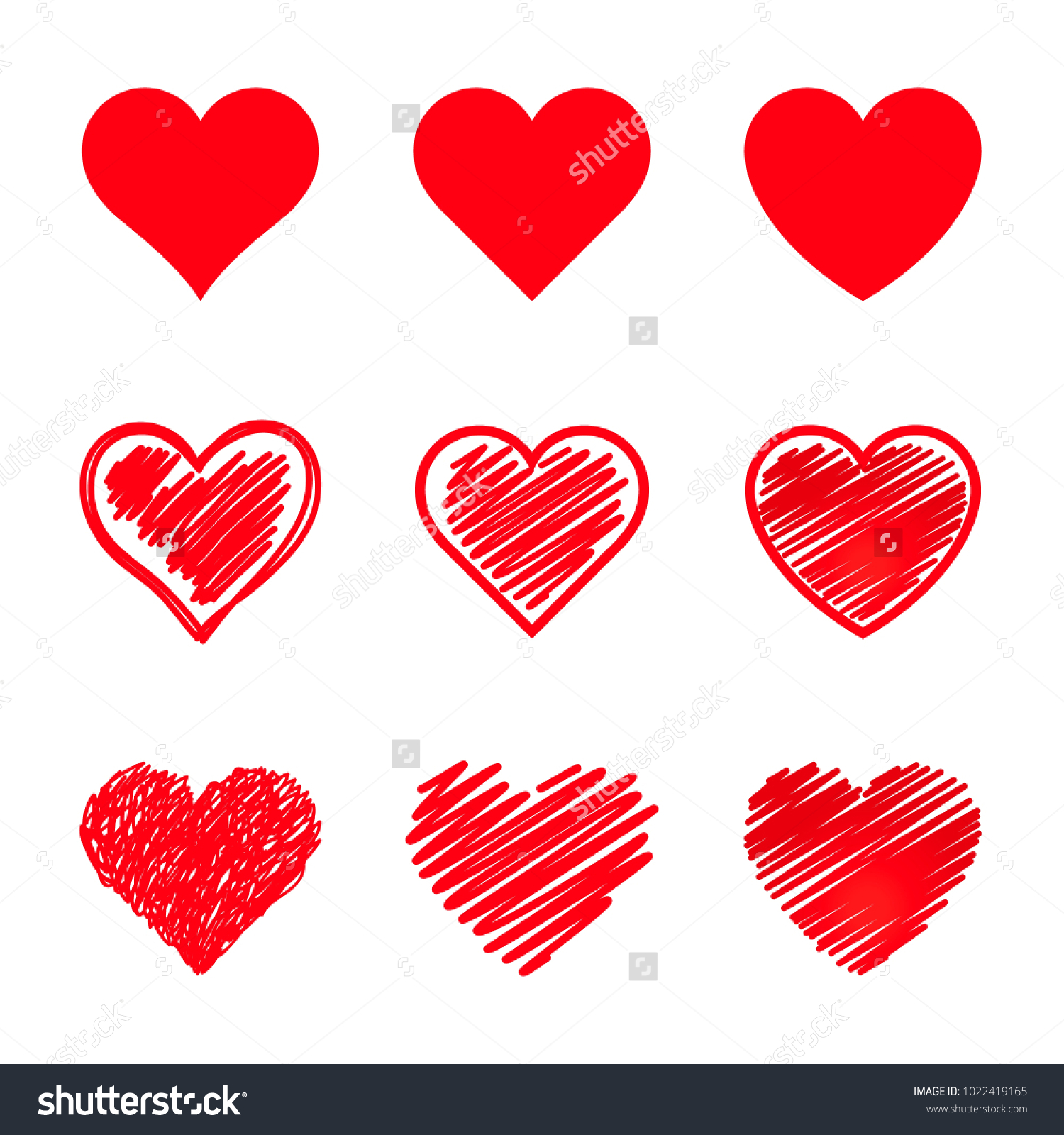 Vector Hearts Set Different Style Shape Stock Vector (Royalty Free ...