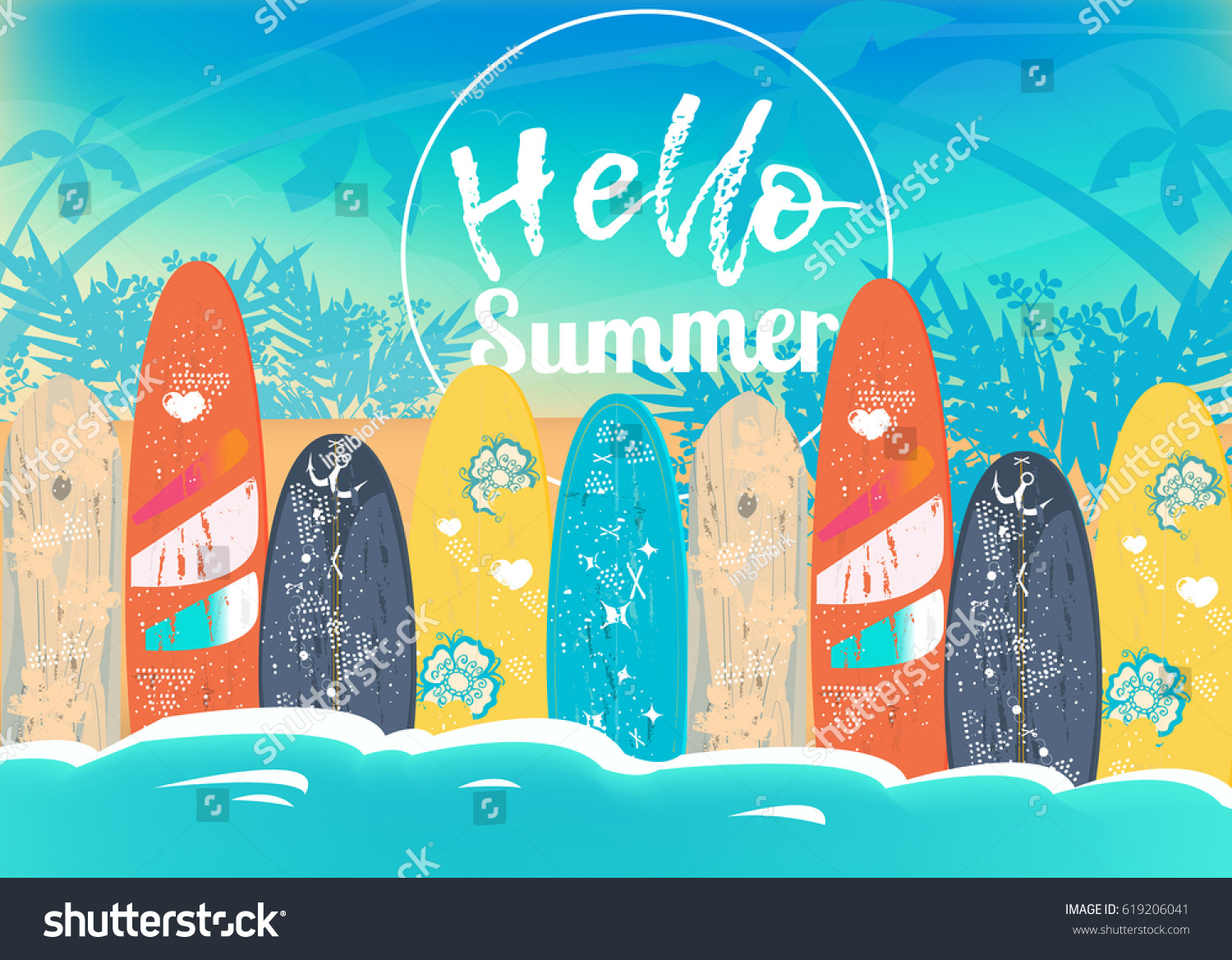 Vector Hello Summer Poster Background Flat Stock Vector 619206041 ...
