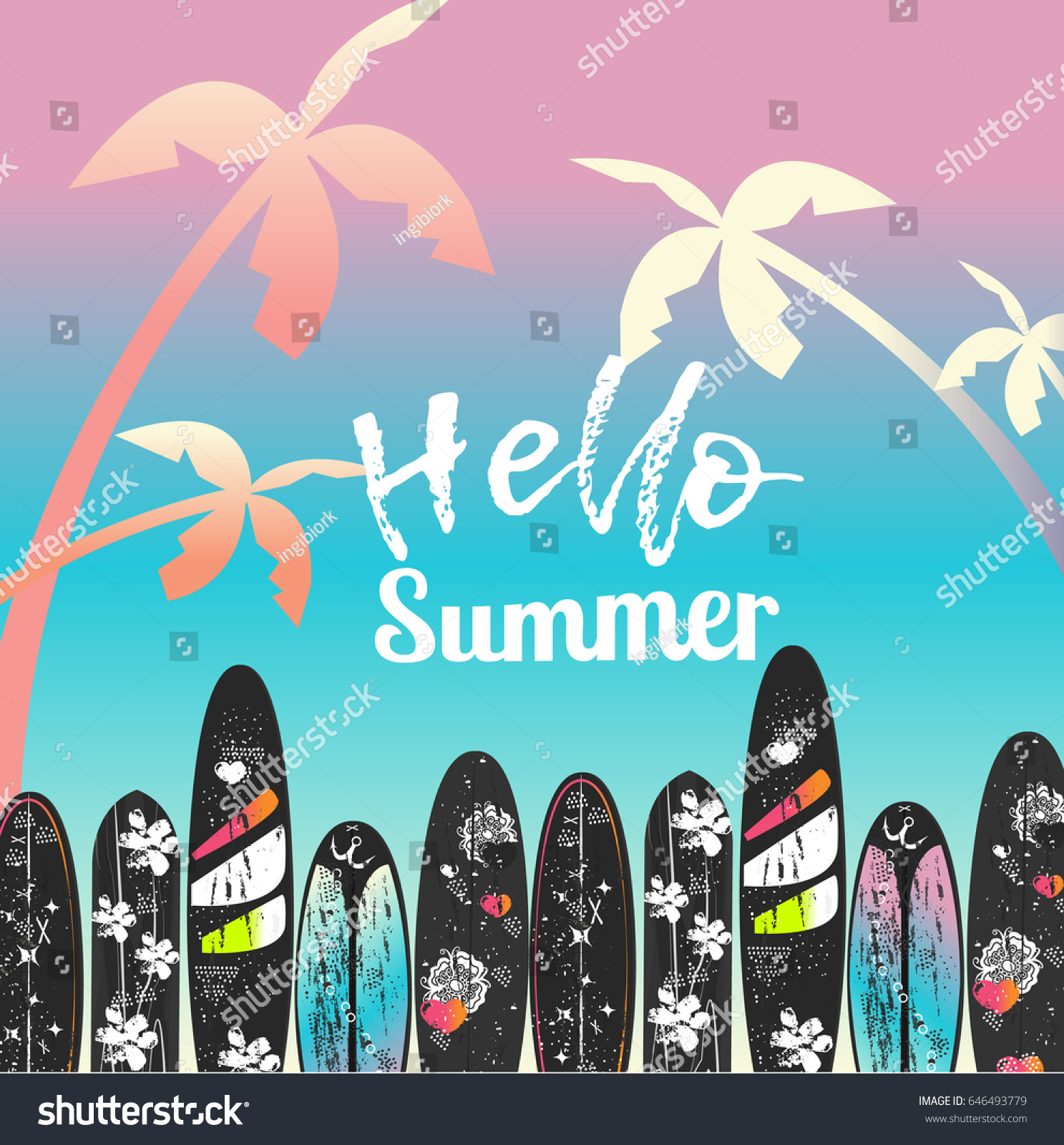 Vector Hello Summer Poster Background Flat Stock Vector (Royalty Free ...
