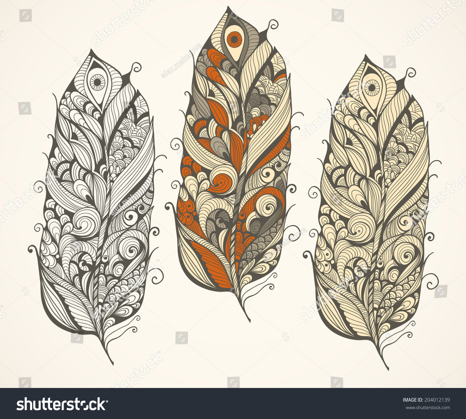 Vector Highly Detailed Doodle Feathers Stock Vector (Royalty Free ...