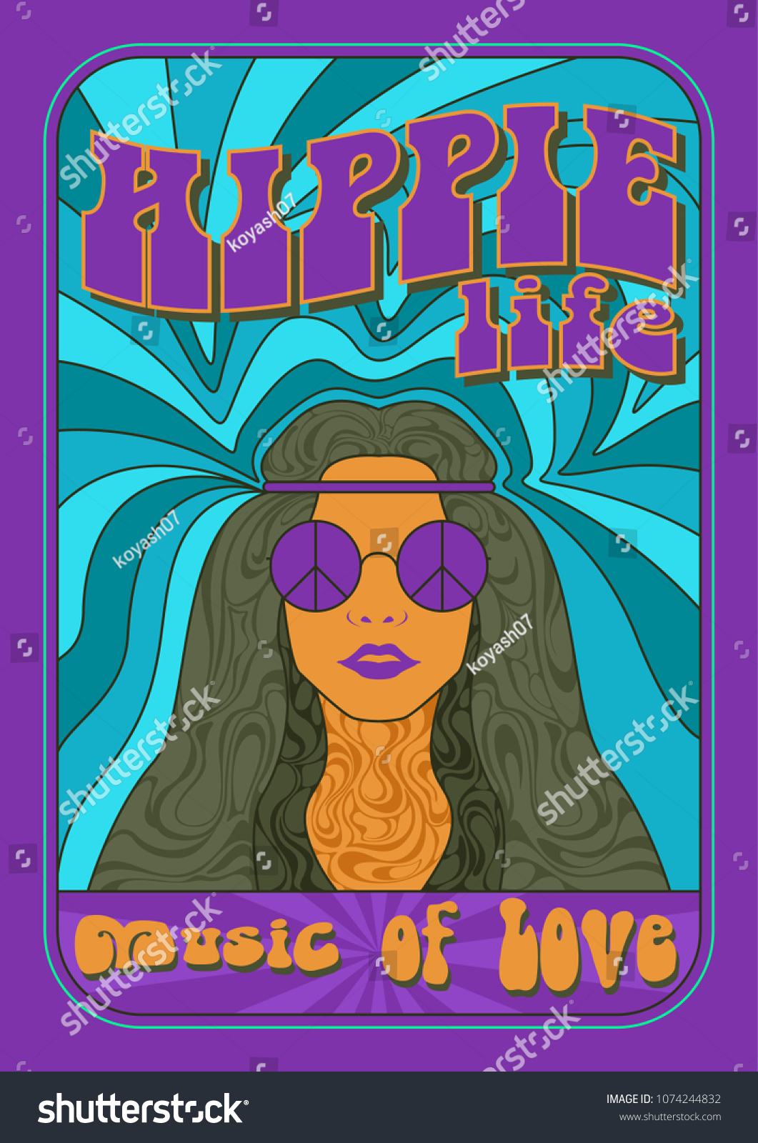 Vector Hippy Style Poster Stock Vector (Royalty Free) 1074244832 ...
