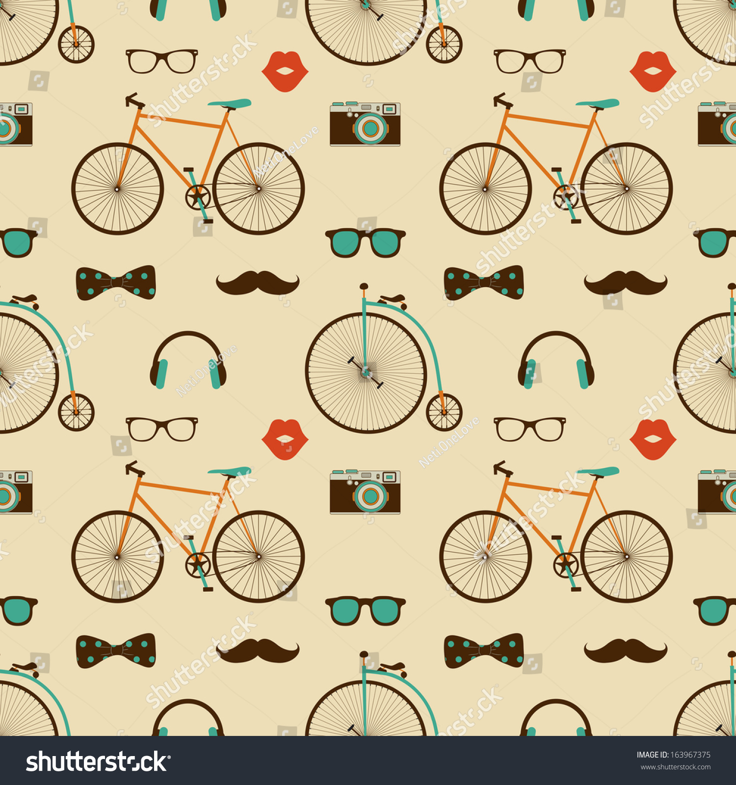 Vector Hipster Doodles Colorful Seamless Pattern Stock Vector (Royalty ...