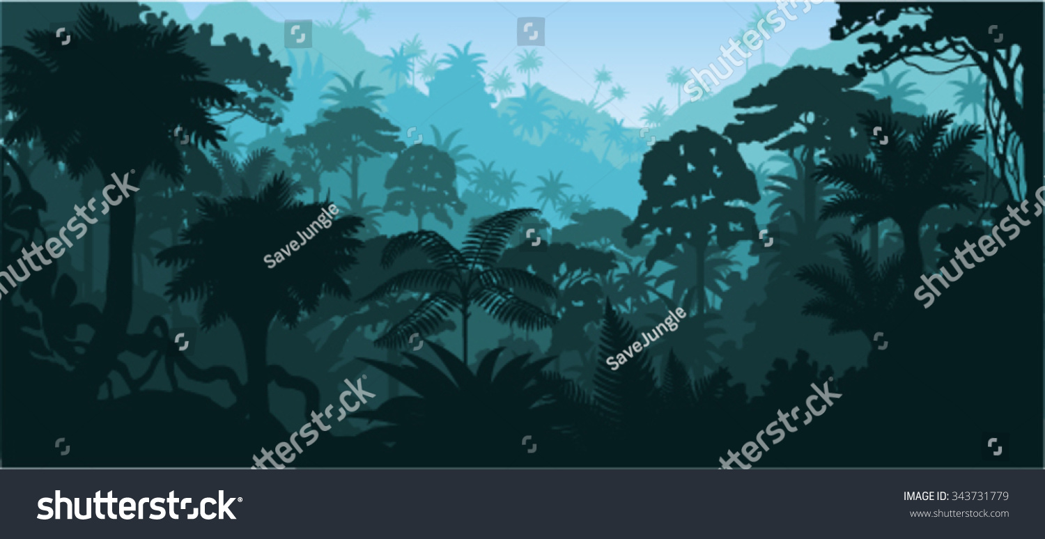 Vector Horizontal Tropical Rainforest Jungle Background Stock Vector ...