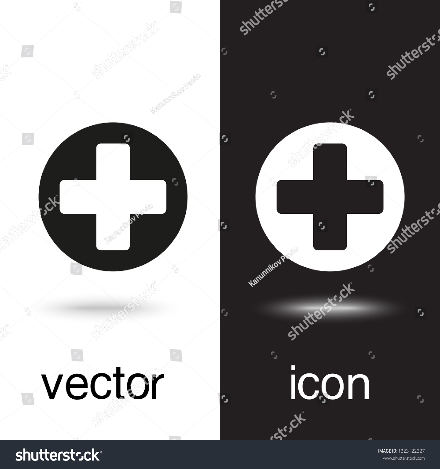 Vector Icon Plus On Black White Stock Vector (Royalty Free) 1323122327 ...