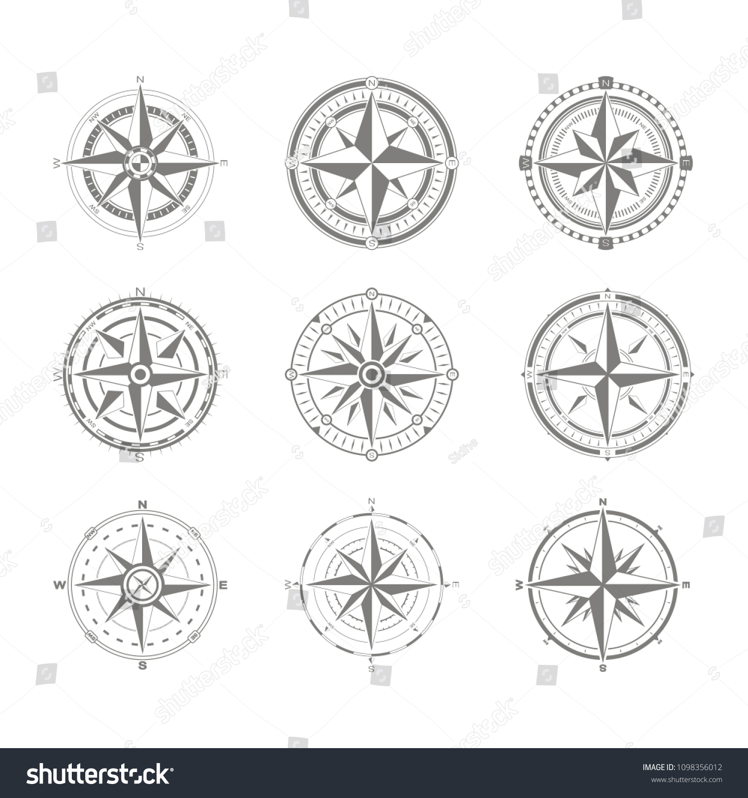 Vector Icon Set Compass Rose Your Stock Vector (Royalty Free) 1098356012
