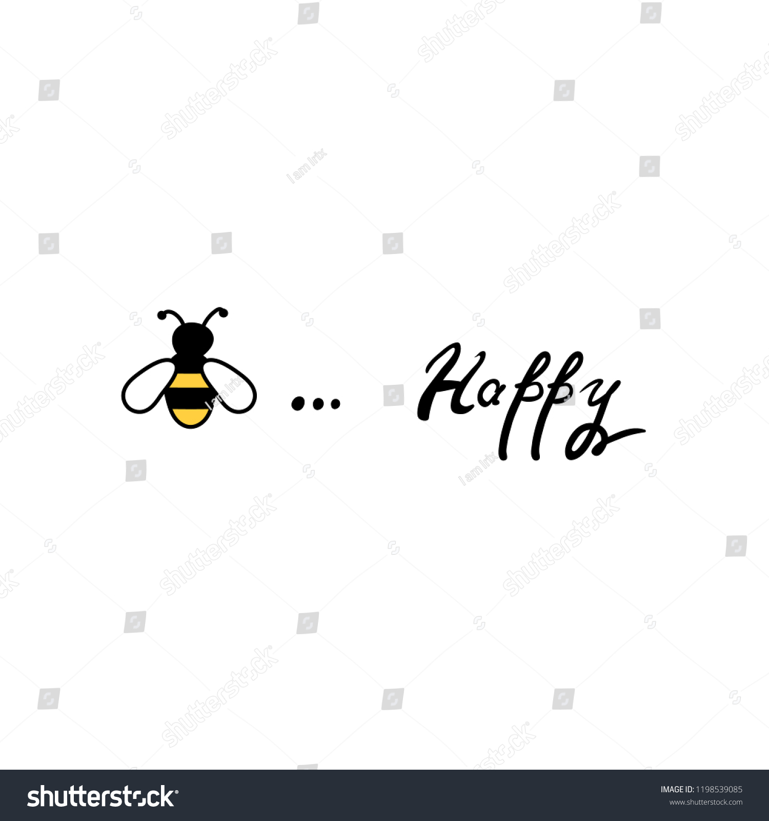 Vector Illustration Bee Happy Lettering Stock Vector (Royalty Free ...